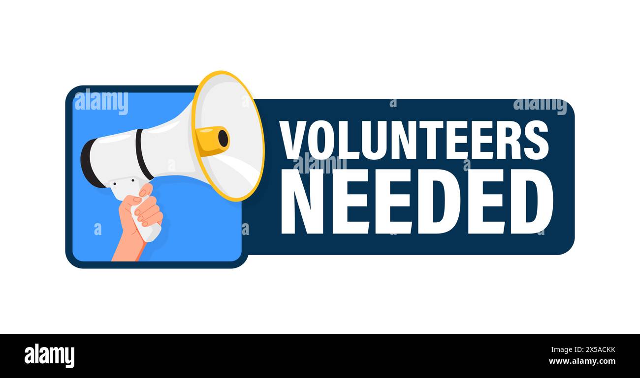 Volunteers needed. Hand hold megaphone speaker for announce. Attention ...