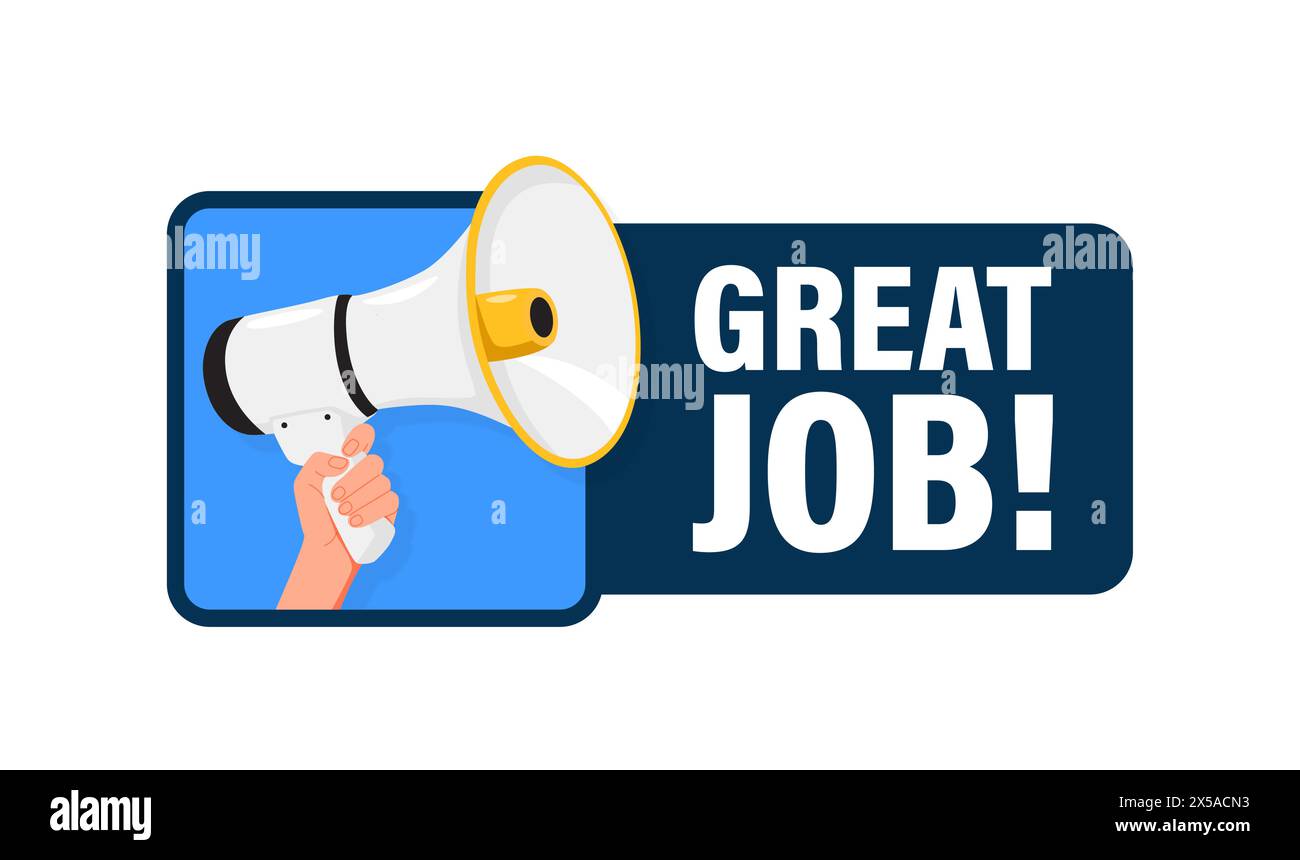 Great job. Hand hold megaphone speaker for announce. Attention please ...