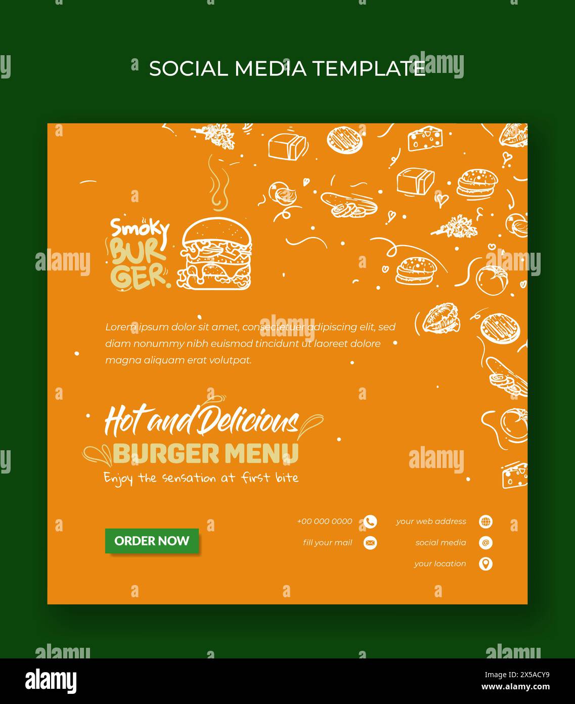 Square banner template design in orange background with hand drawn of ...