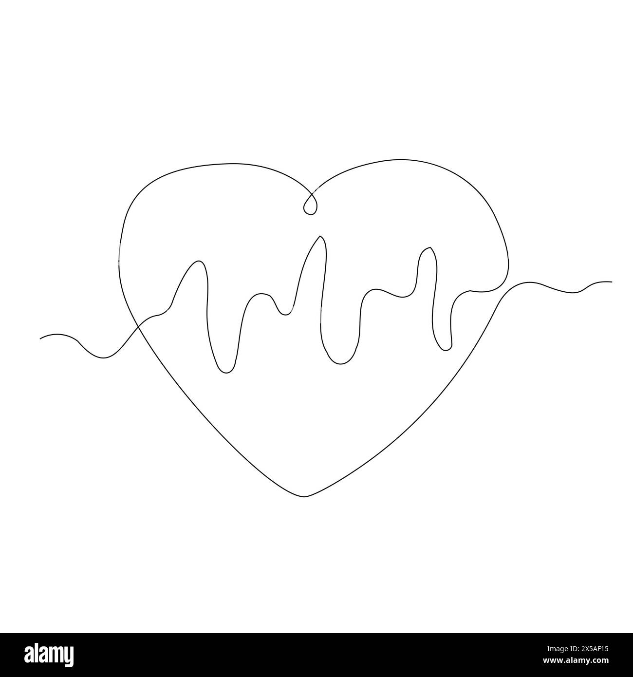 Outline heart with heart beat vector one line continuous drawing ...
