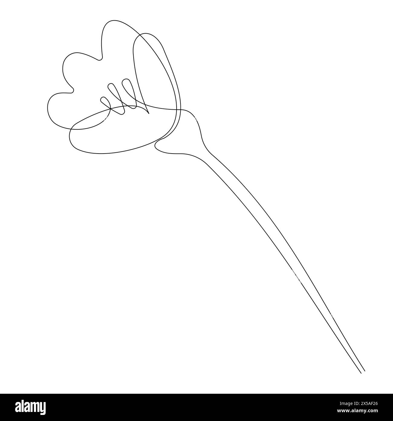 One line drawing flower. Blooming flower on minimalist black linear ...