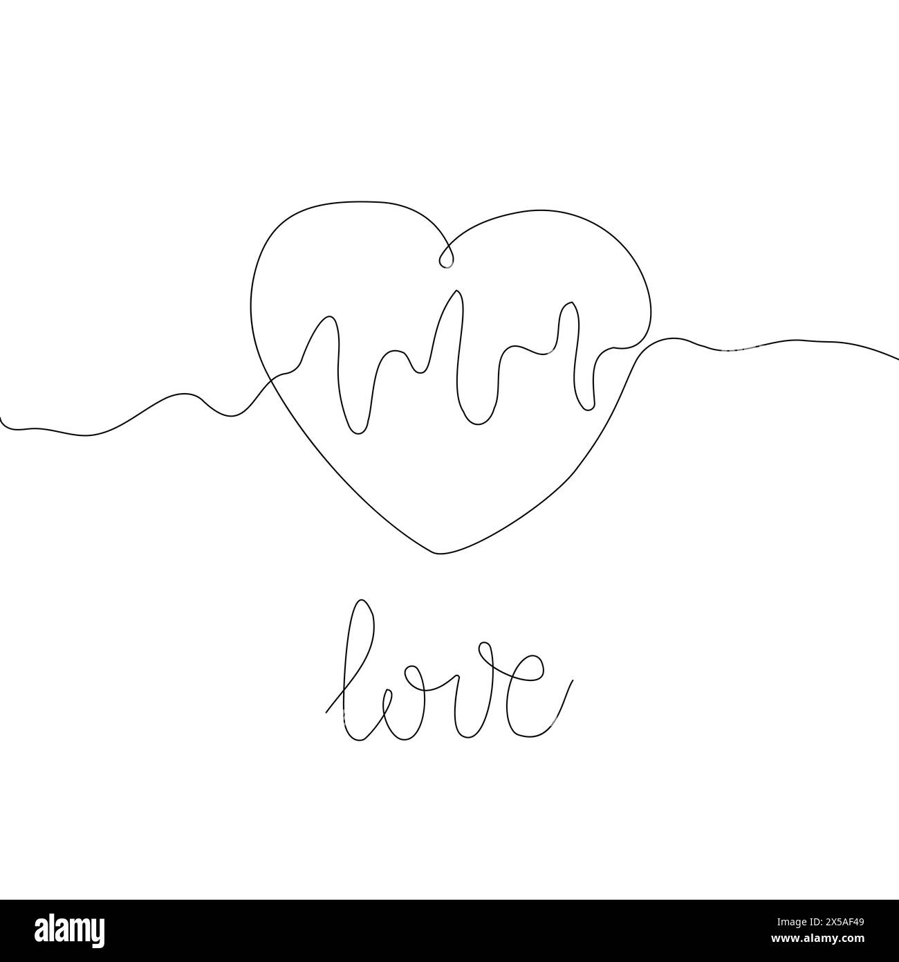 Outline heart with heart beat vector one line continuous drawing ...