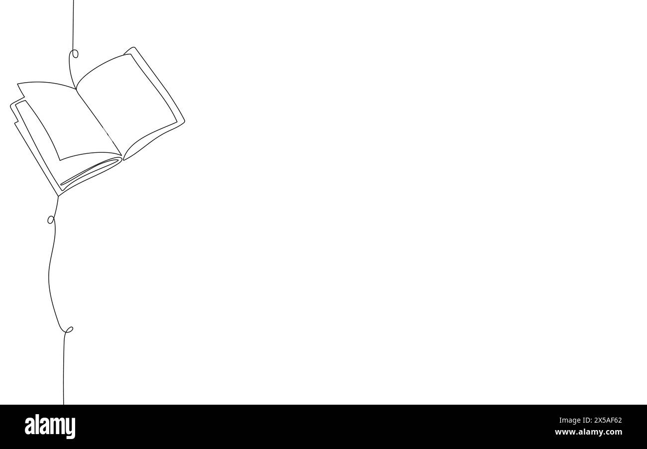 Single one line drawing of open text book for study, minimalistic ...