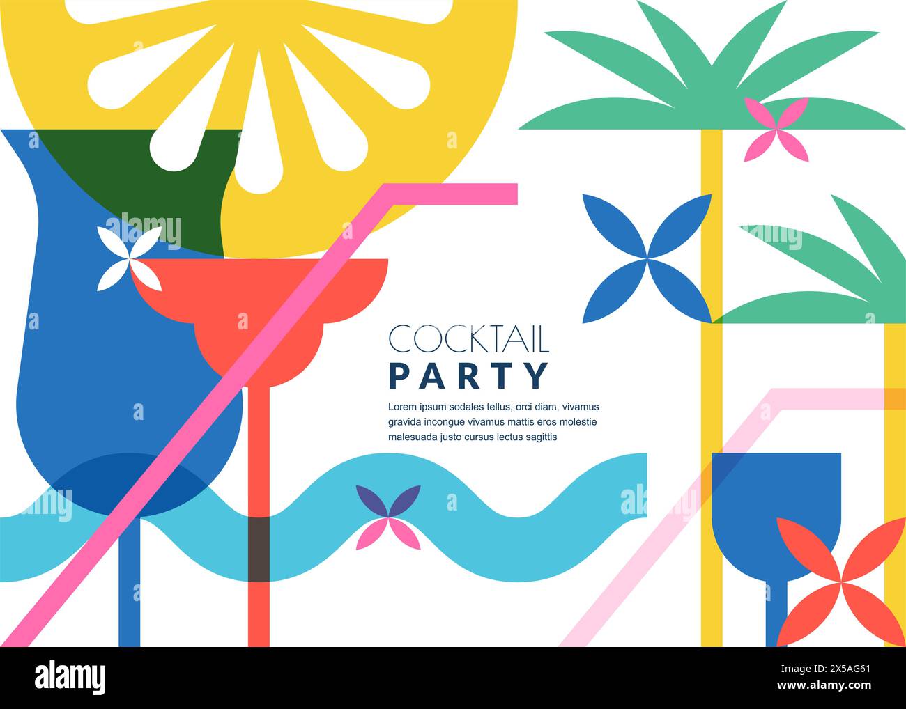 Summer tropical cocktails vector geometric illustration. Abstract color ...