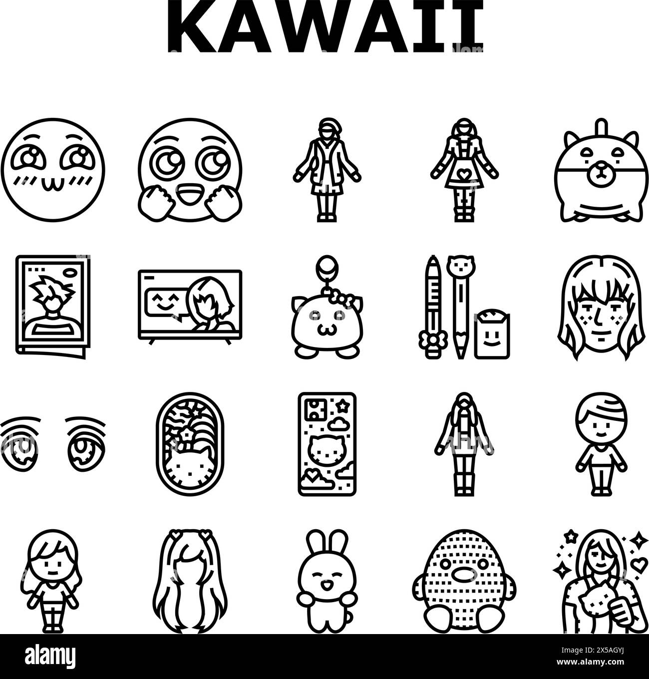 kawaii cute anime emoticon icons set vector Stock Vector Image & Art ...