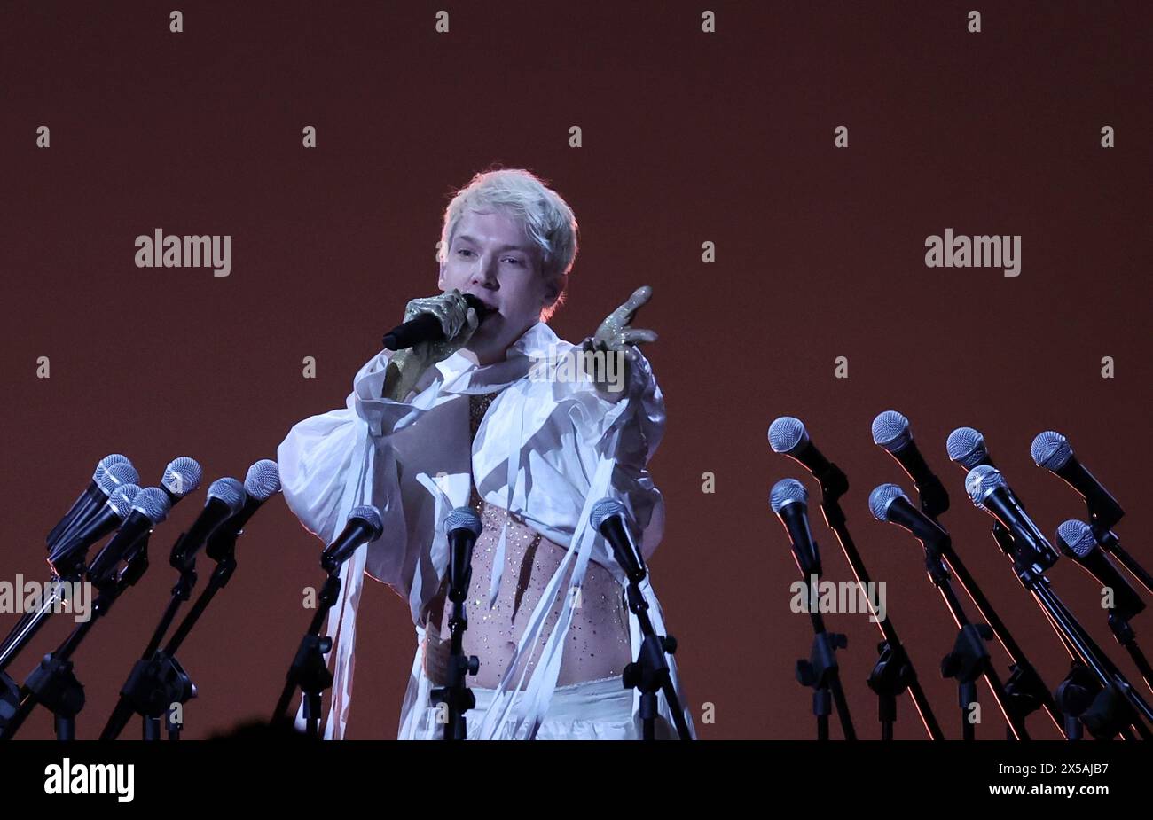Malmo, Sweden. 08th May, 2024. Belgian candidate Mustii (Thomas Mustin ...