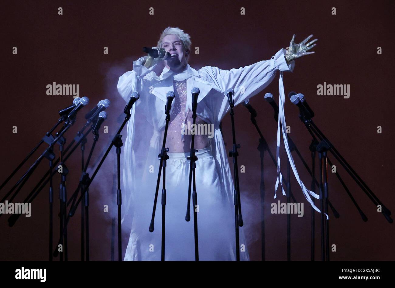 Malmo, Sweden. 08th May, 2024. Belgian candidate Mustii (Thomas Mustin ...