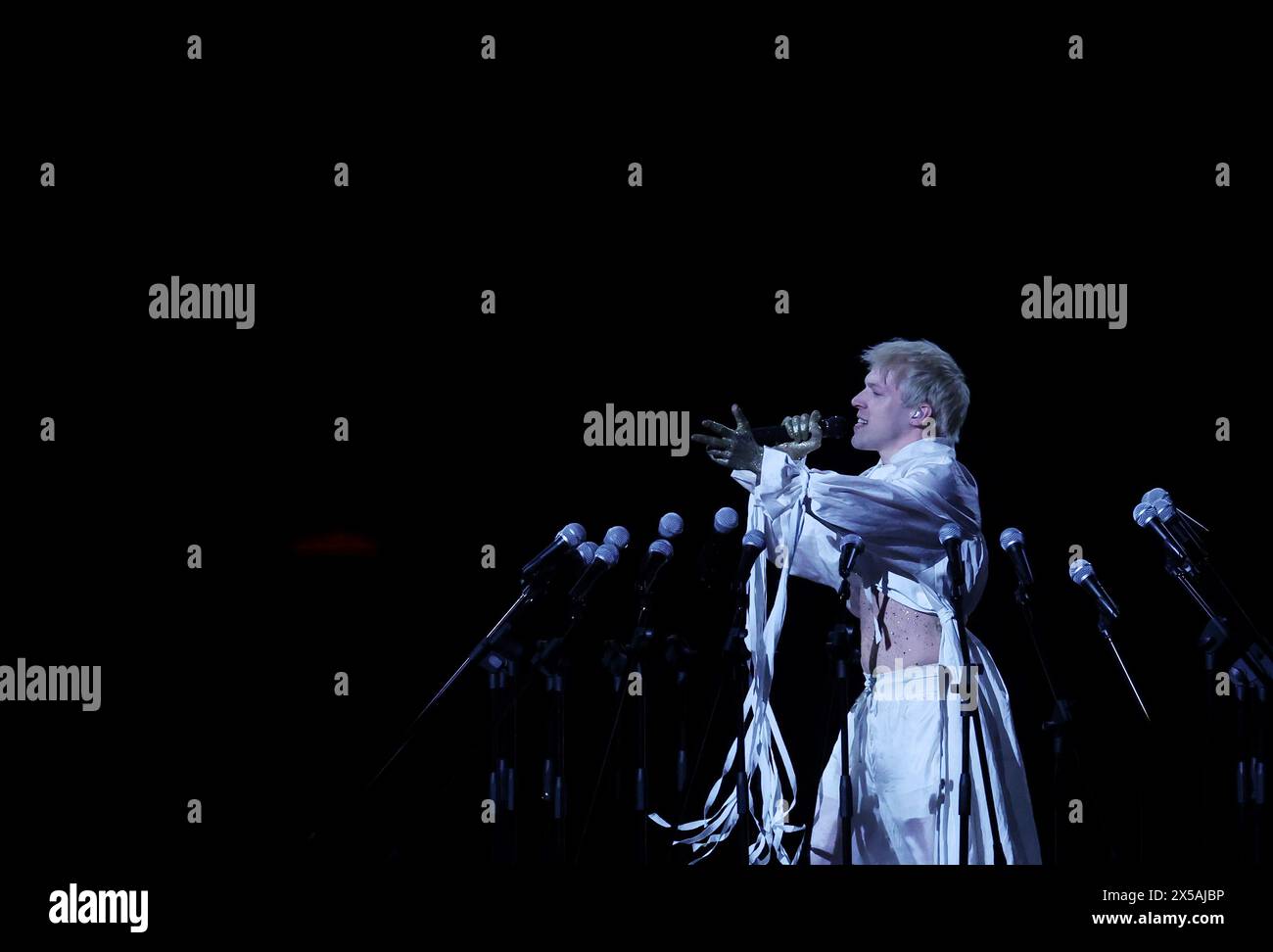 Malmo, Sweden. 08th May, 2024. Belgian candidate Mustii (Thomas Mustin ...