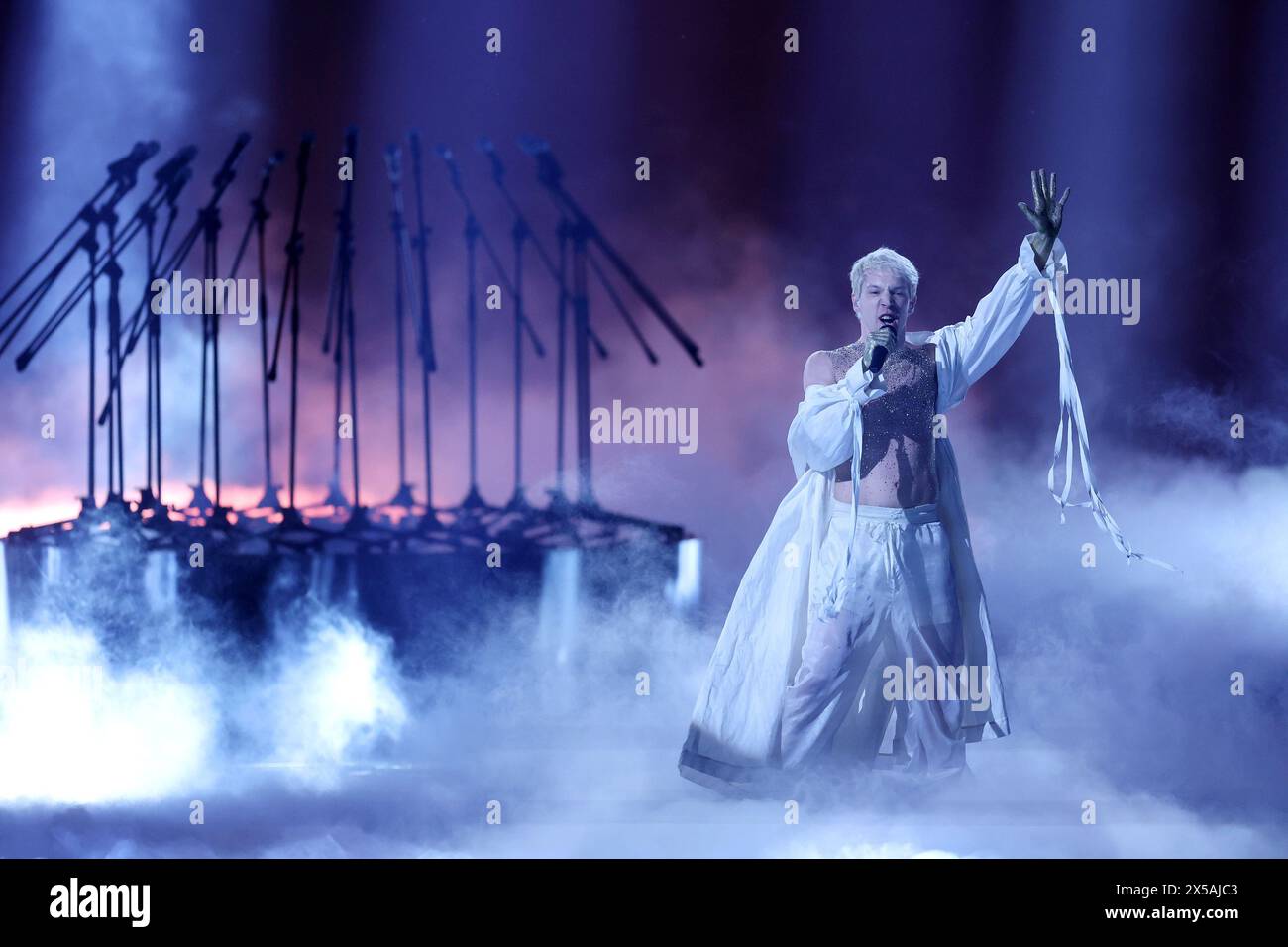 Malmo, Sweden. 08th May, 2024. Belgian candidate Mustii (Thomas Mustin ...