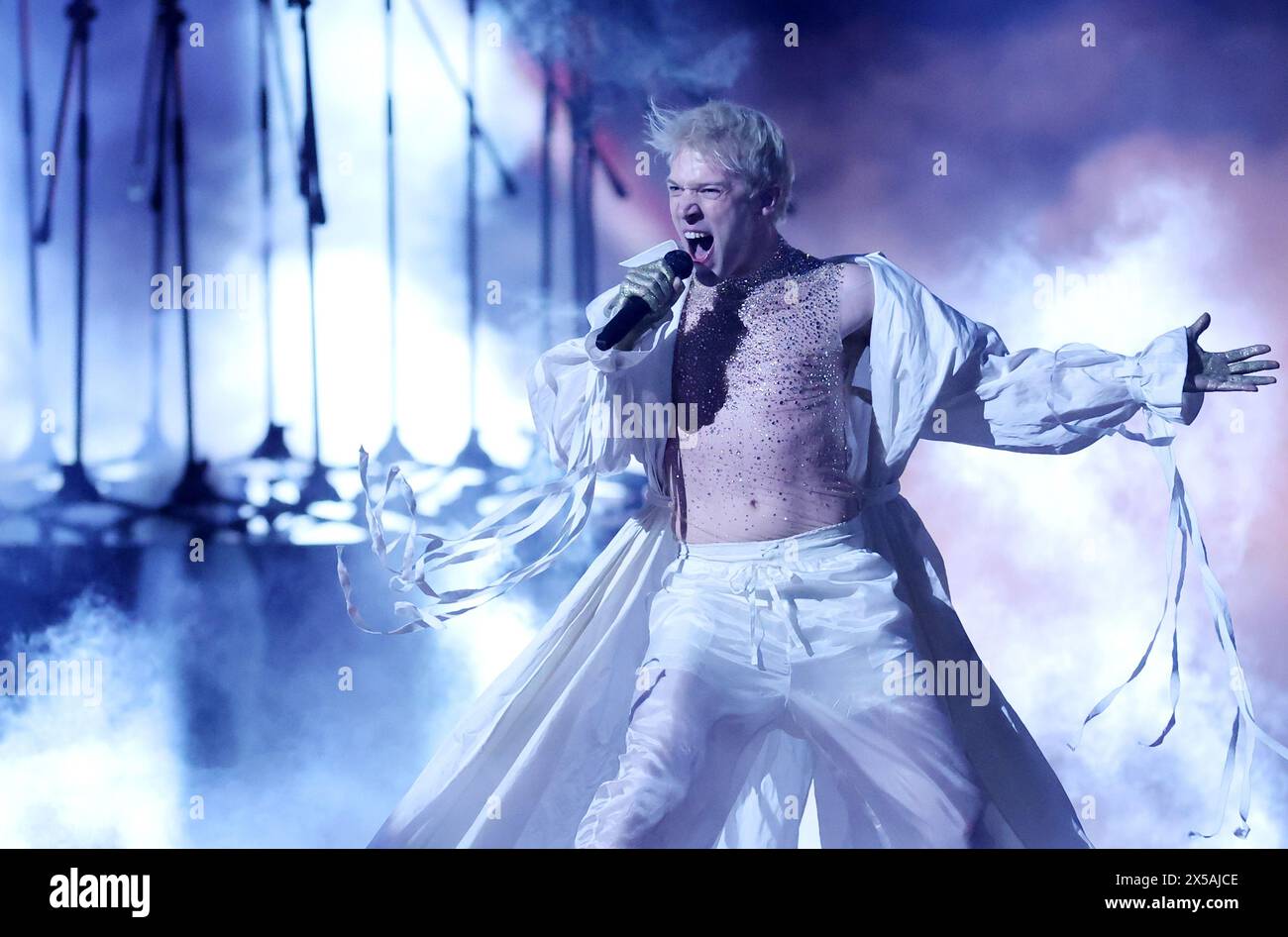 Malmo, Sweden. 08th May, 2024. Belgian candidate Mustii (Thomas Mustin ...
