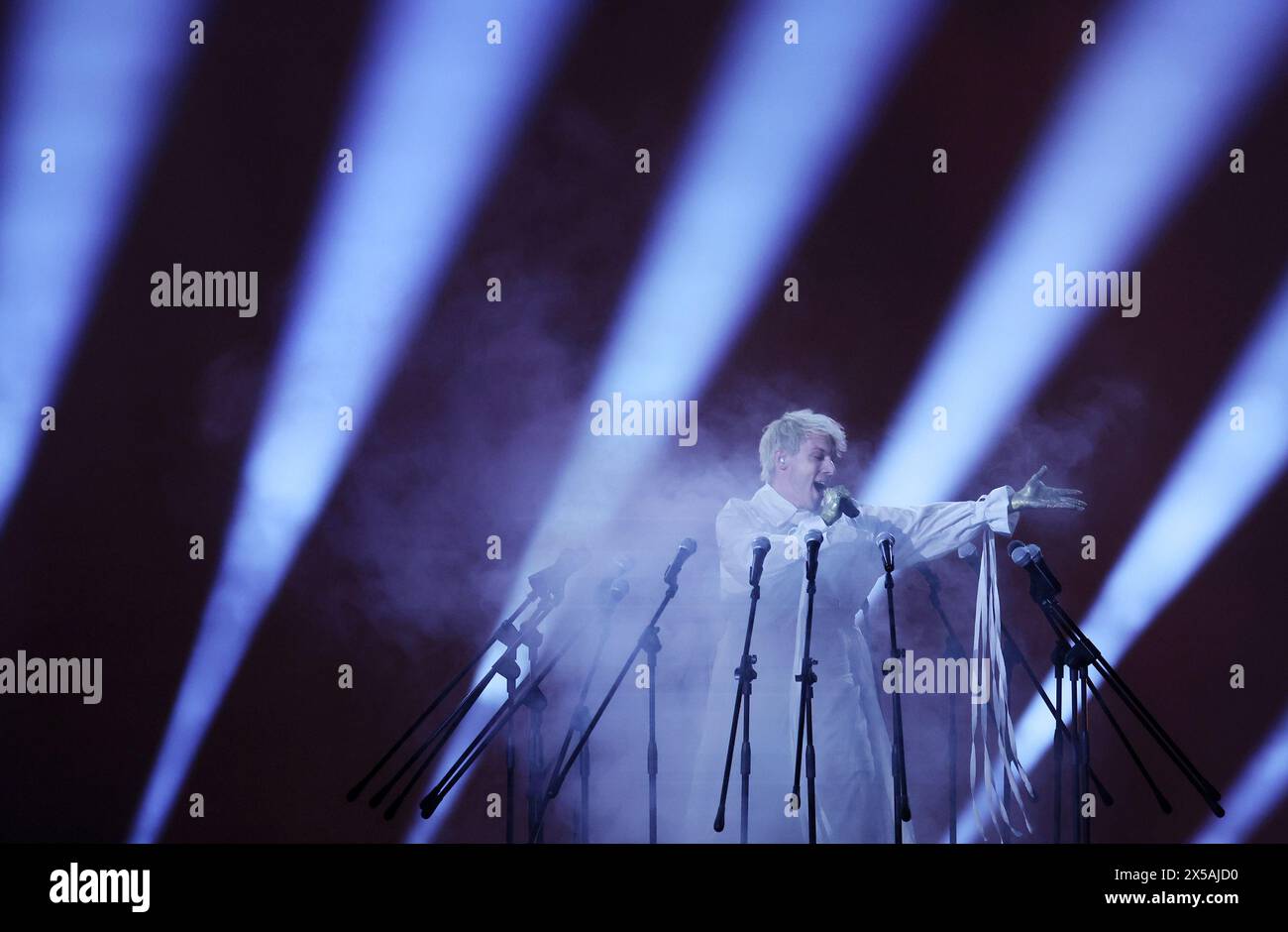 Malmo, Sweden. 08th May, 2024. Belgian candidate Mustii (Thomas Mustin ...