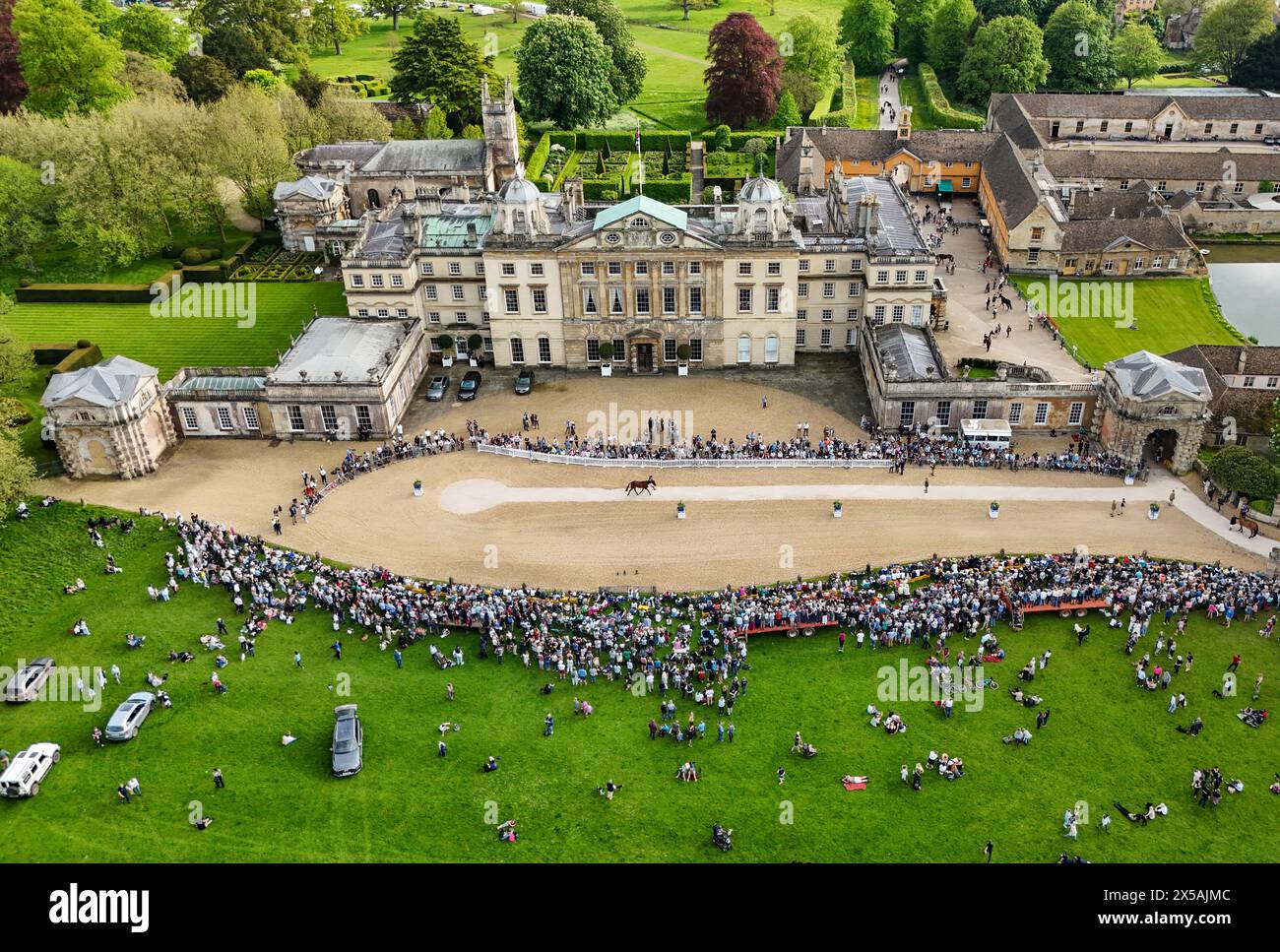 A view taken from a drone of crowds watching the first horse inspection ...