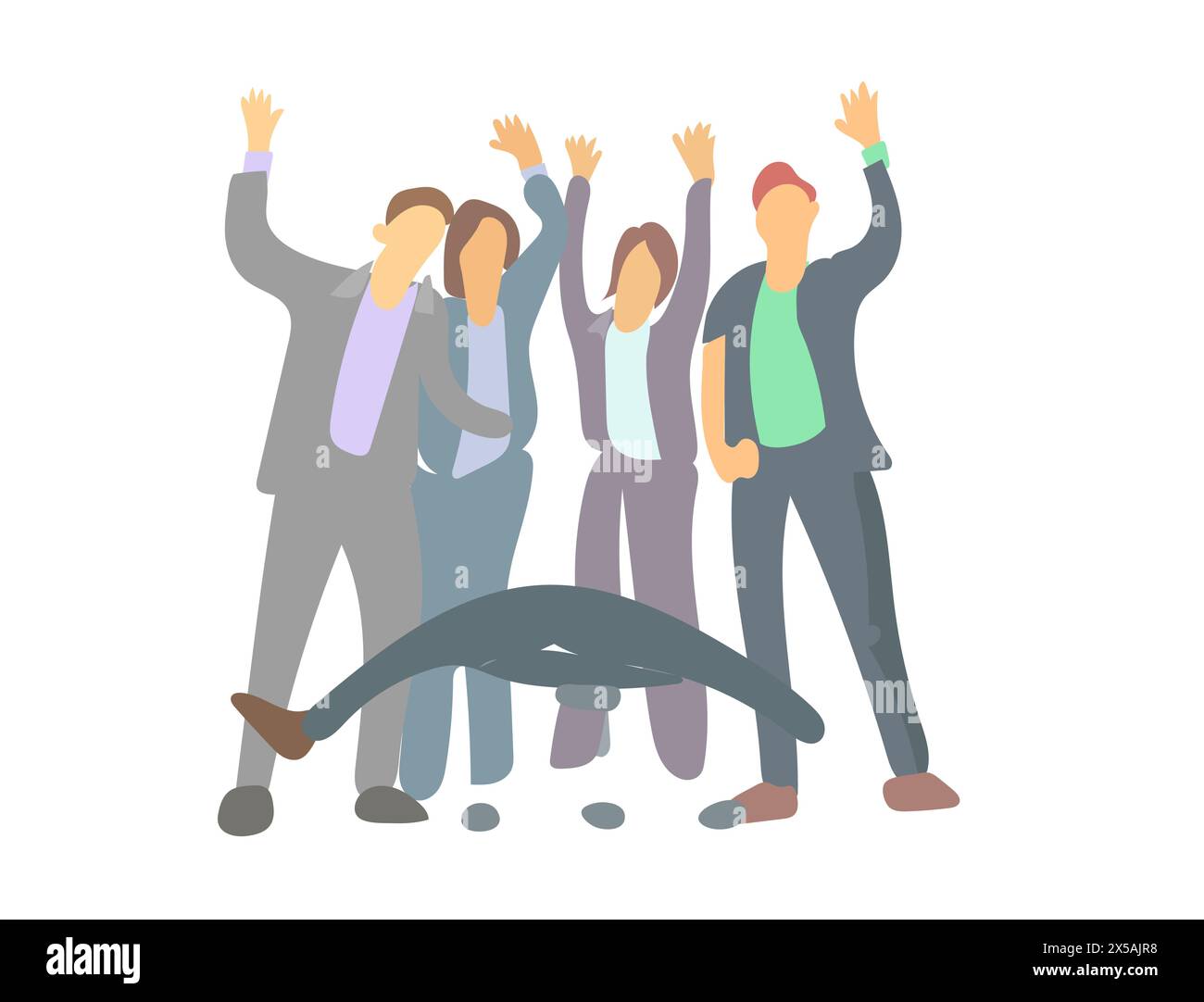 One single line drawing of group of male manager and female manager ...