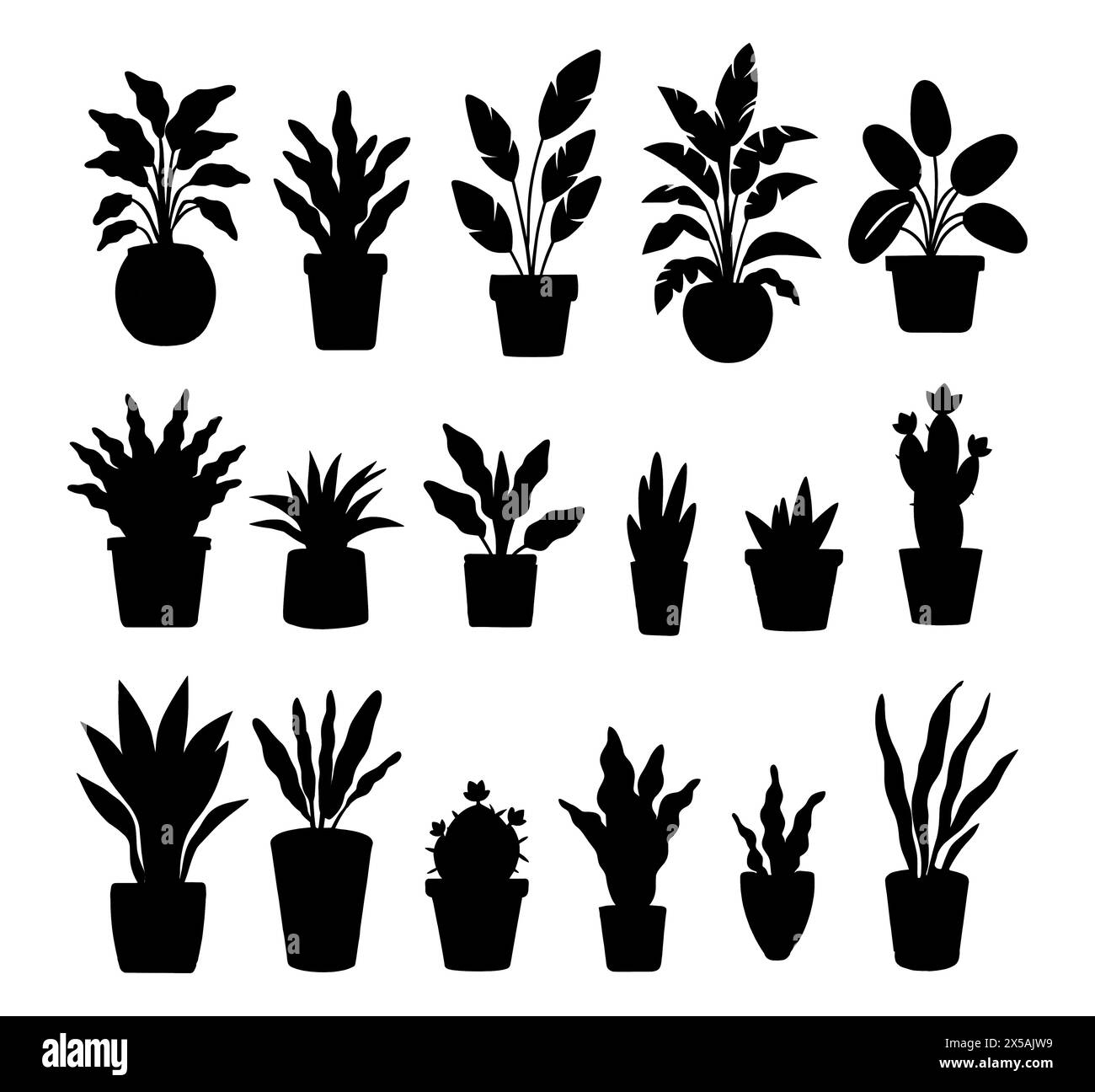 Silhouettes of different House Plants in pot set Stock Vector Image ...