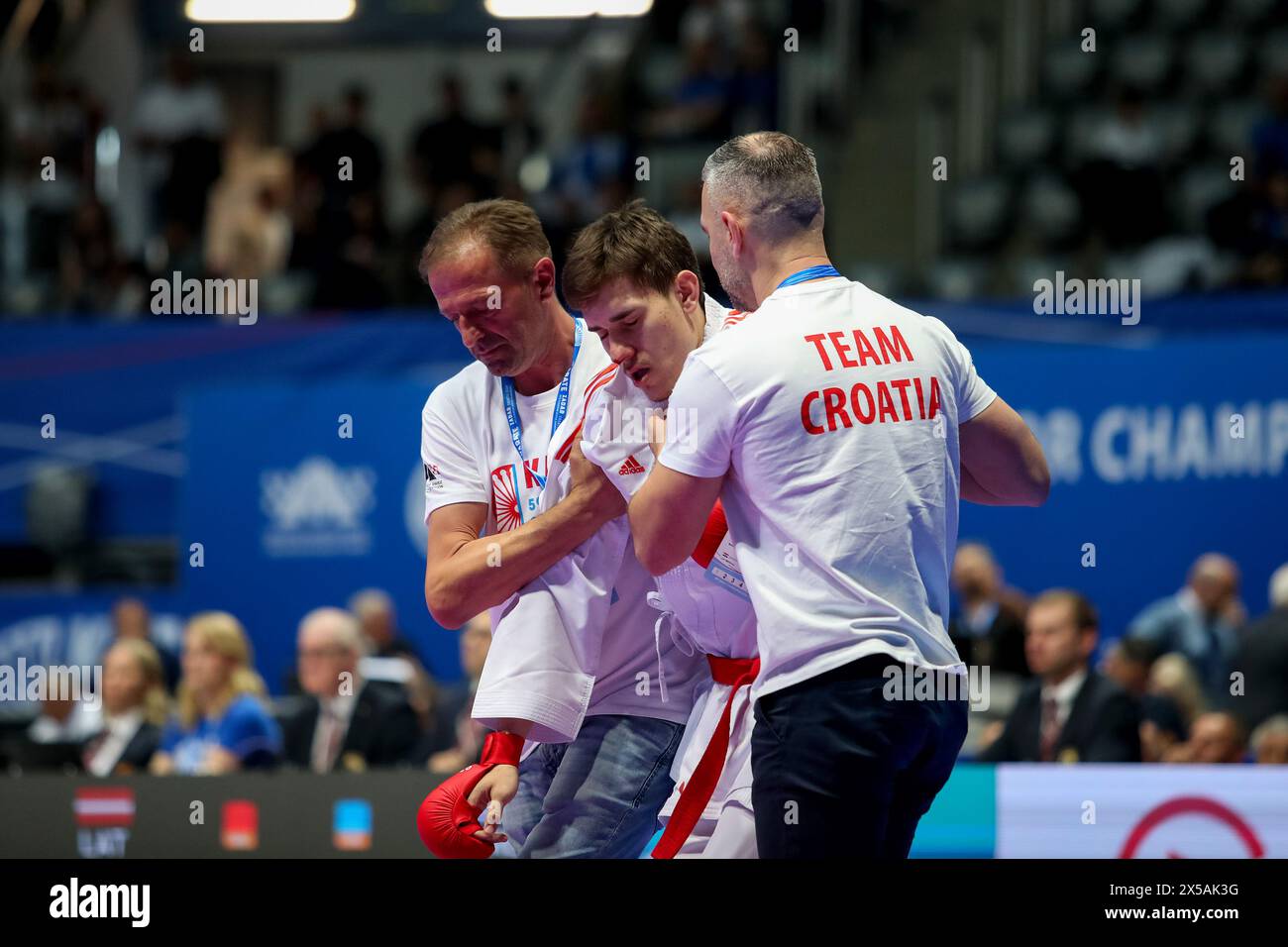 Zadar, Croatia. 08th May, 2024. Ivan Kvesic (blue) of Croatia and Hleb ...