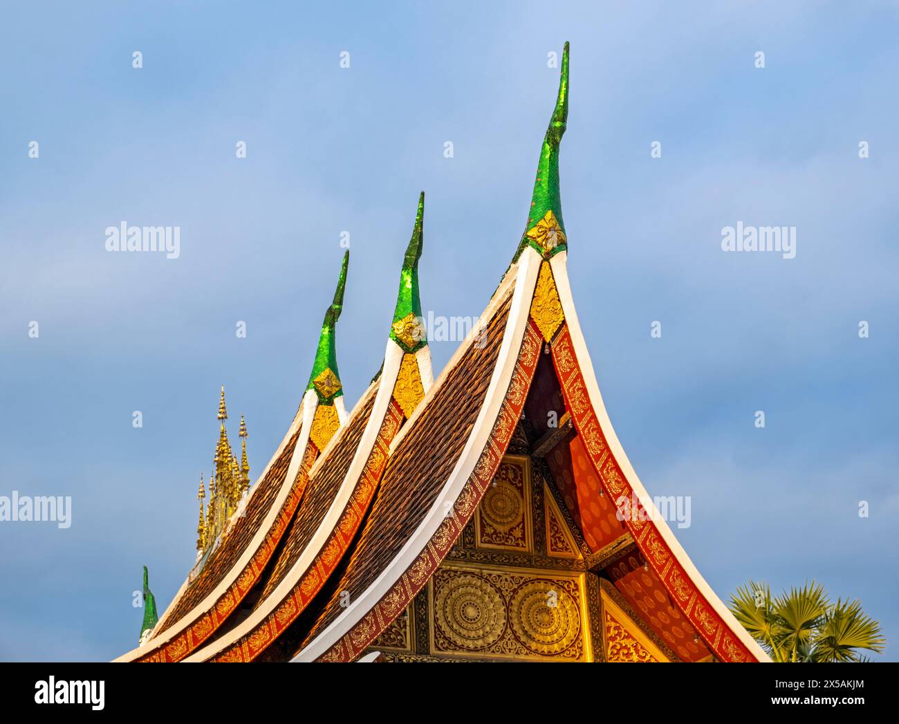 Roof of Wat Xieng Thong Sim ordination hall, Luang Prabang, Laos Stock ...