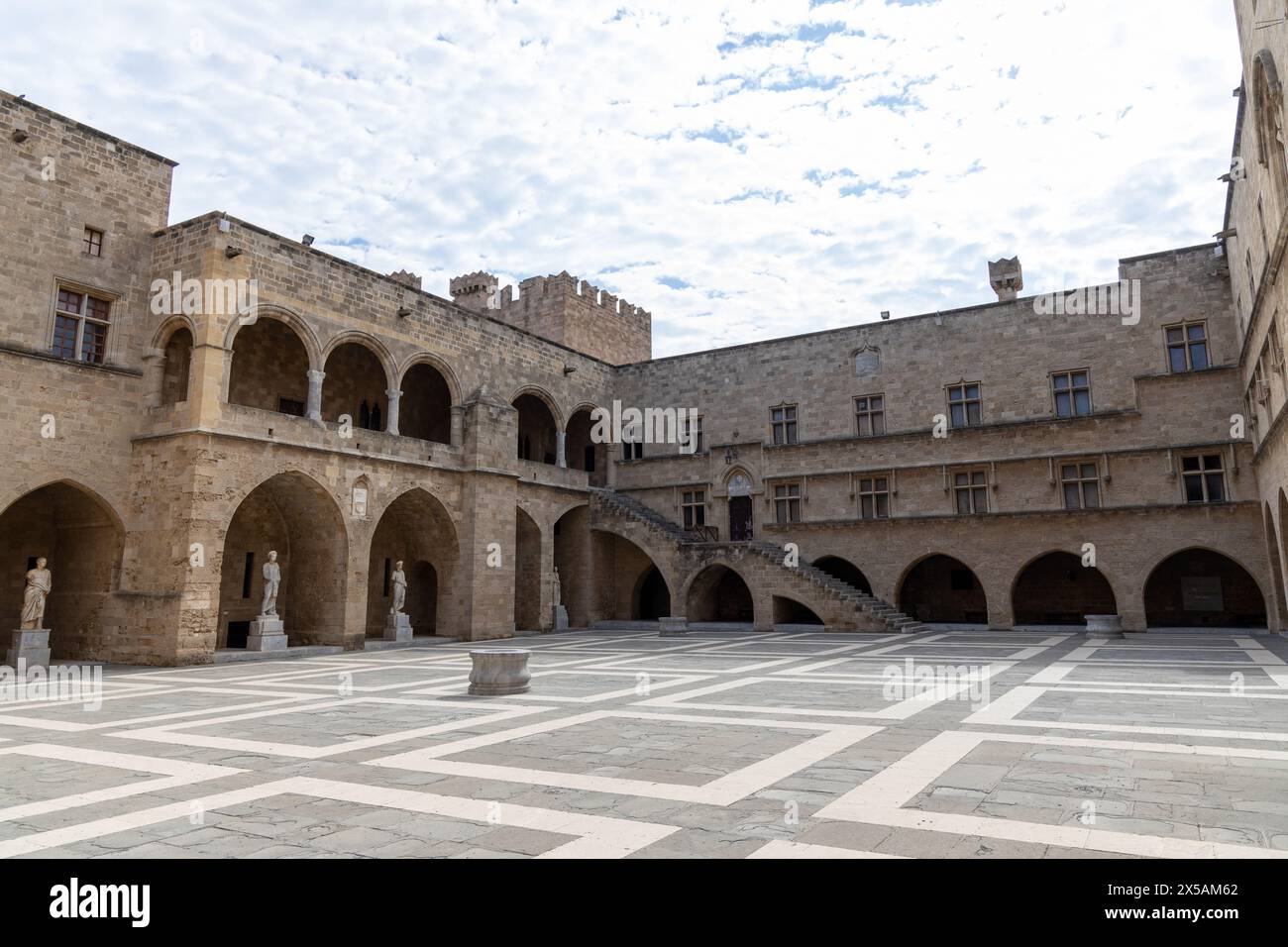 Rhodes, Greece - June 12 2023: Inner court yard of hospitaller knights ...