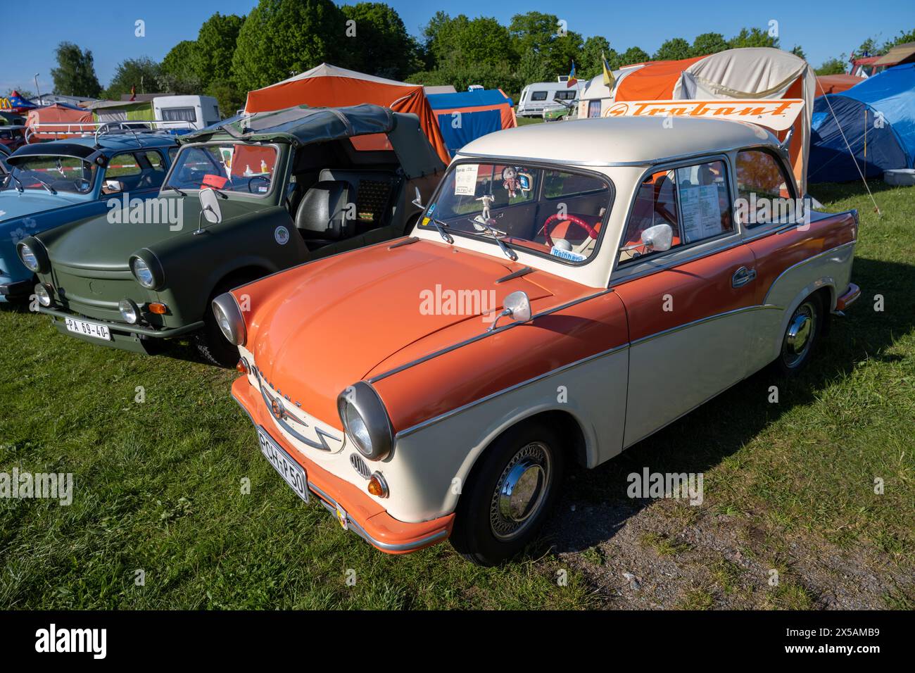 Anklam, Germany. 08th May, 2024. Trabant brand vehicles can be seen at ...