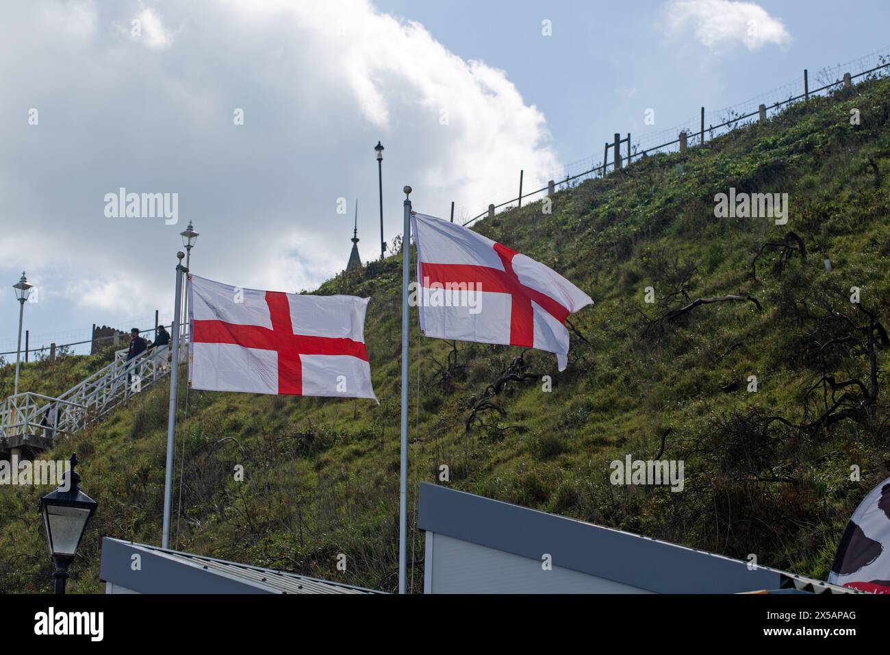 Cromer, Norfolk, England, April 2024, a beach retailer displays two ...