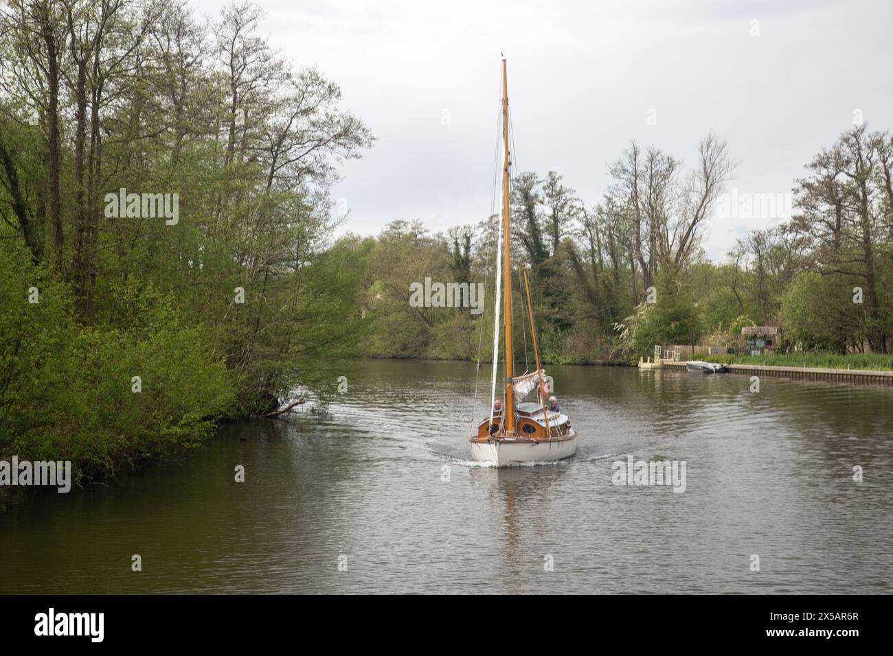 Wroxham, Norfolk, England, April, 2024 landscape format shot of a boat ...
