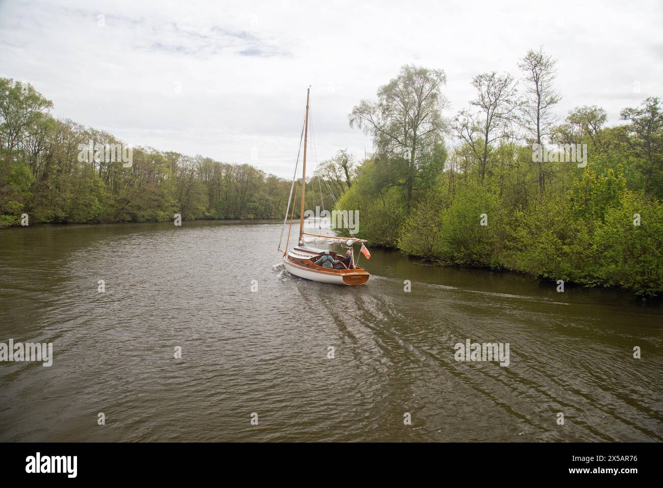 Wroxham, Norfolk, England, April, 2024 landscape format shot of a boat ...