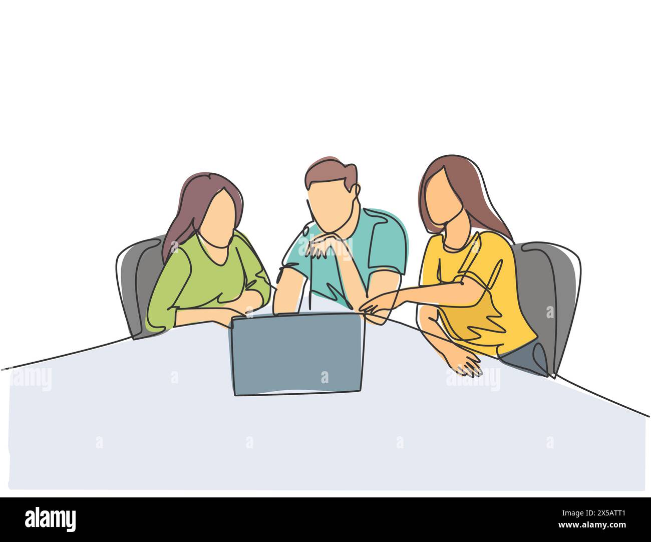 Single continuous line drawing of young business man and business woman ...