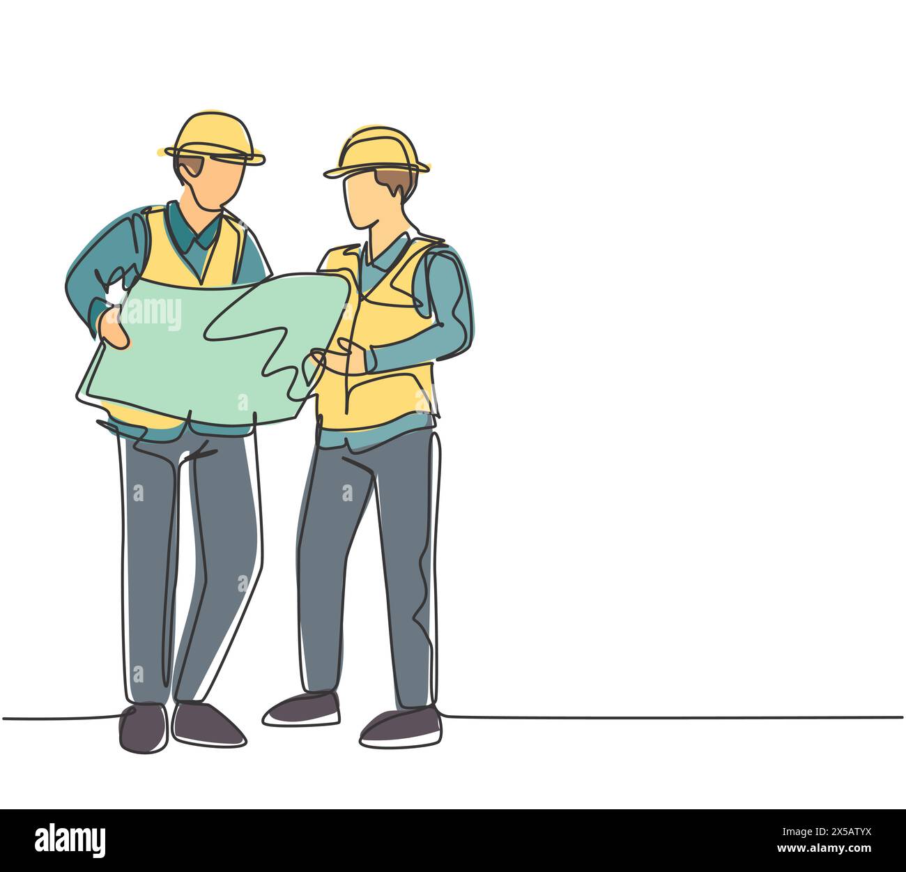 One continuous line drawing of young architect explaining building ...