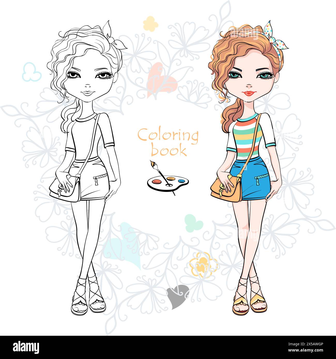 Vector Coloring Book 15 of Cute beautiful redhead girl Stock Vector ...