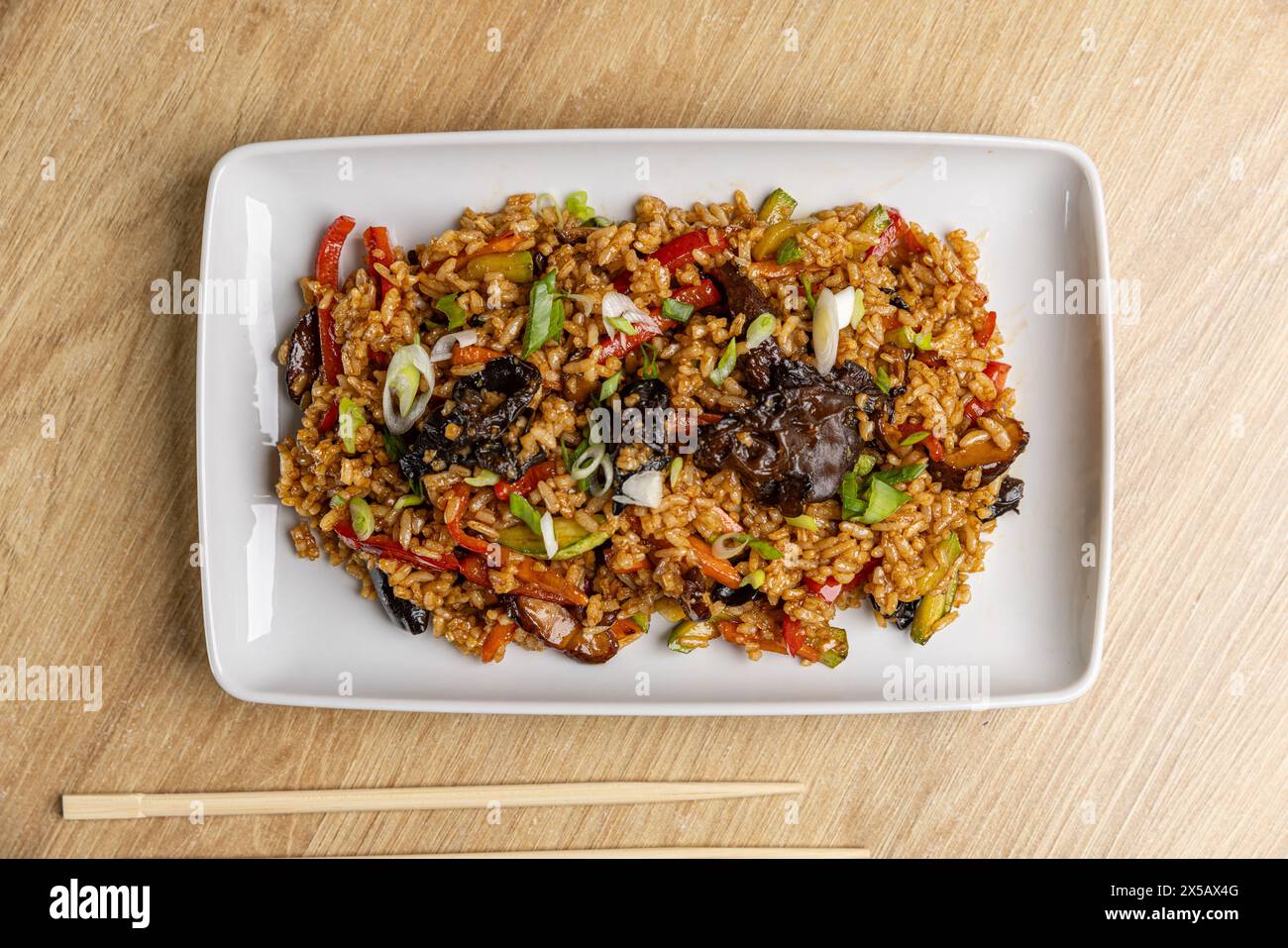 Delicious and colorful serving of fried rice with mixed vegetables ...