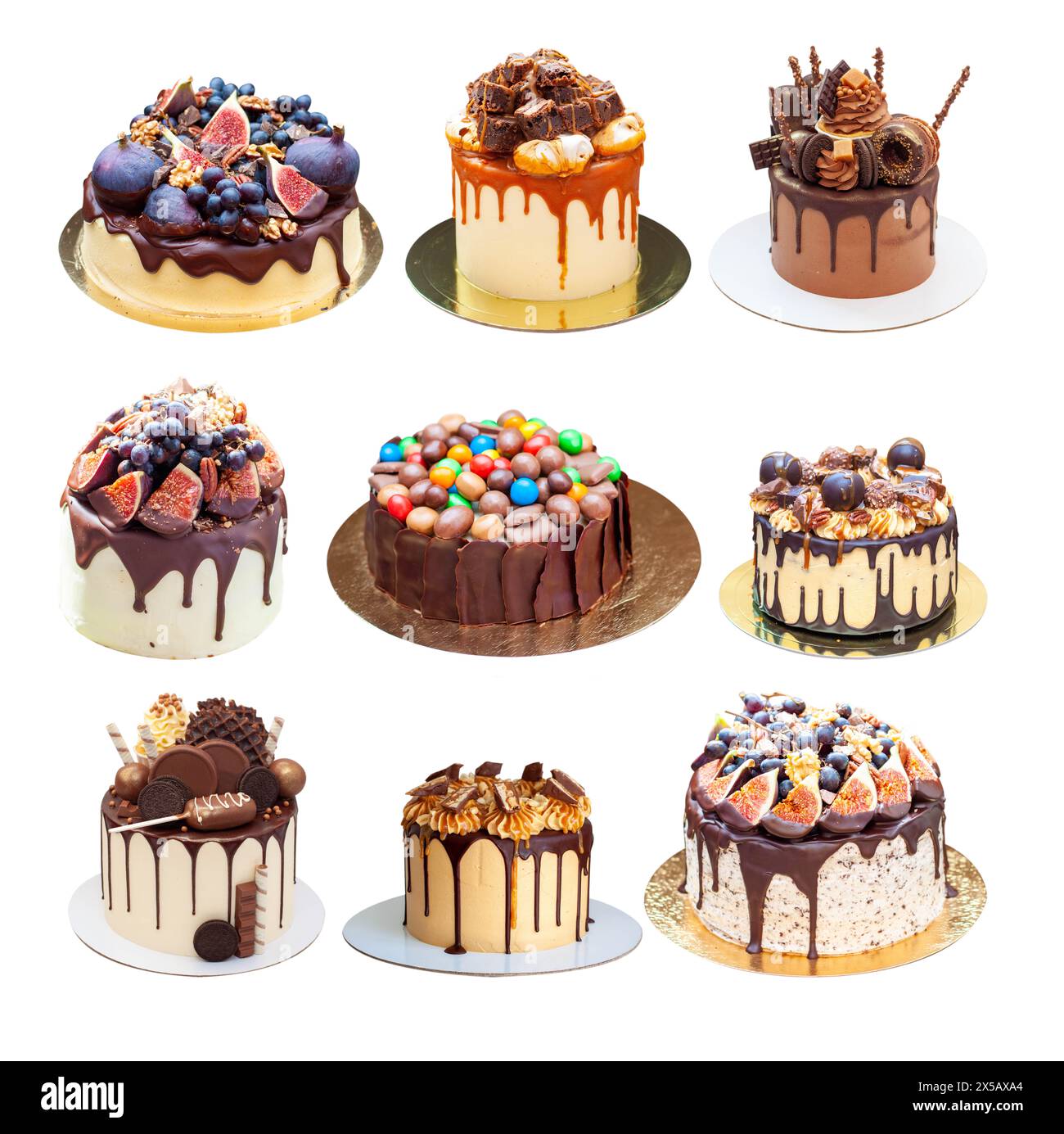 Delicious group of beautiful chocolate cakes isolated on white ...