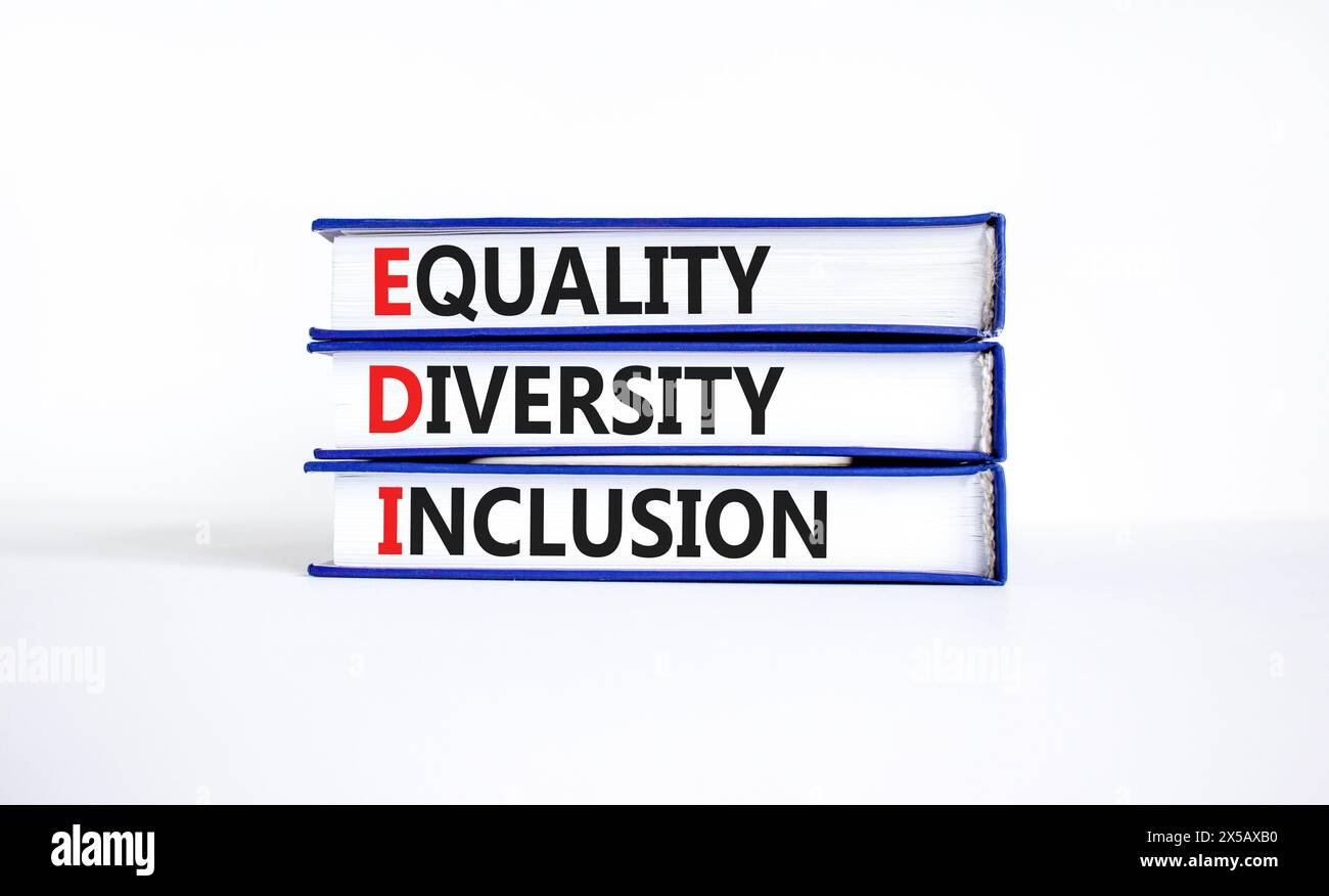 EDI equality diversity inclusion symbol. Concept words EDI equality diversity inclusion on books ...