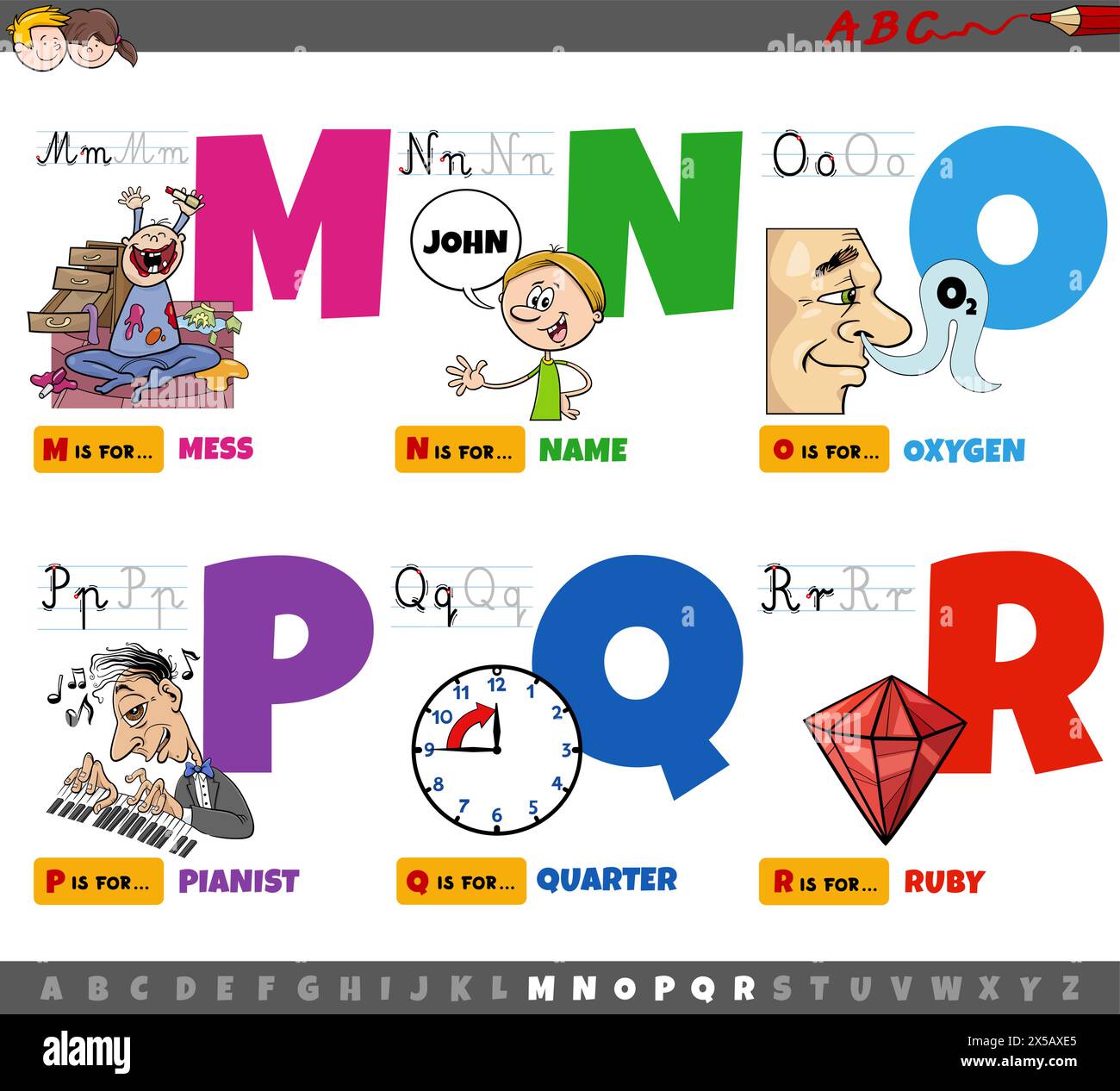 Cartoon illustration of capital letters from alphabet educational set ...