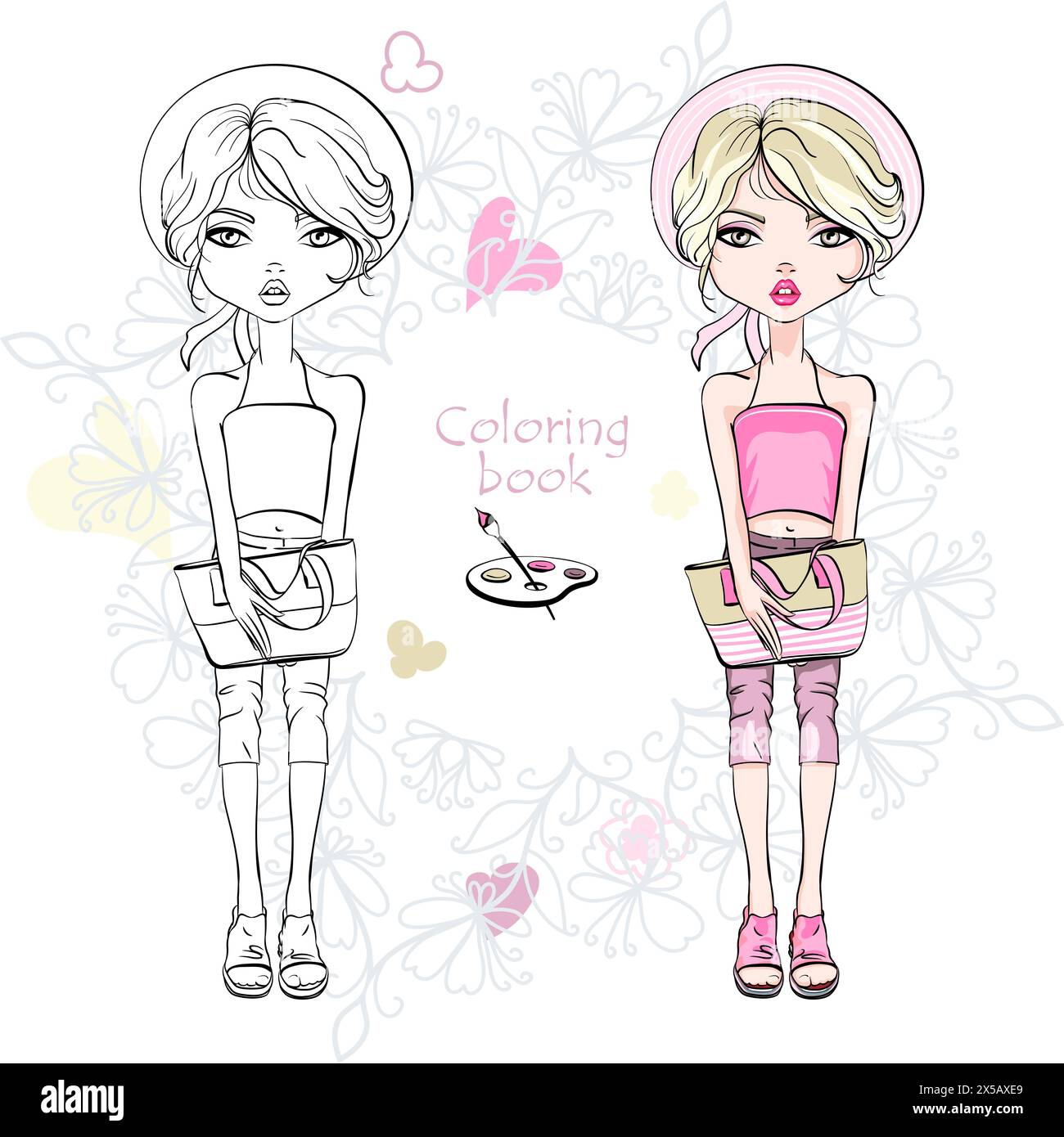 Vector Coloring Book 17 of Cute beautiful redhead girl Stock Vector ...