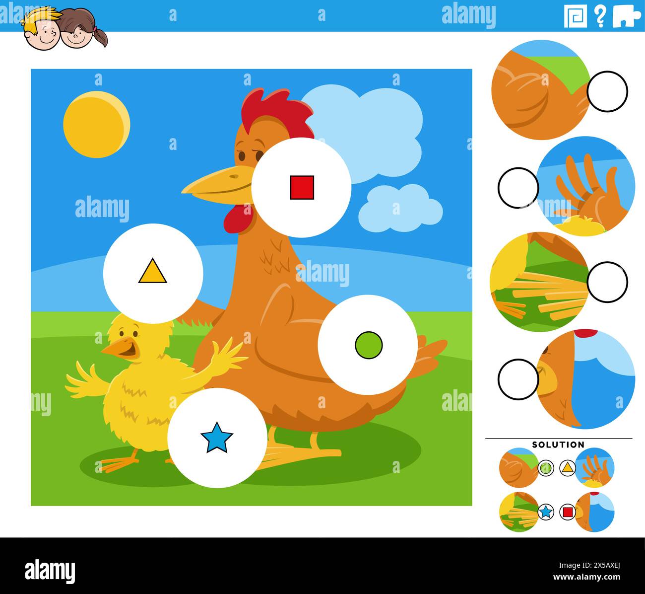 Cartoon illustration of educational match the pieces jigsaw puzzle ...