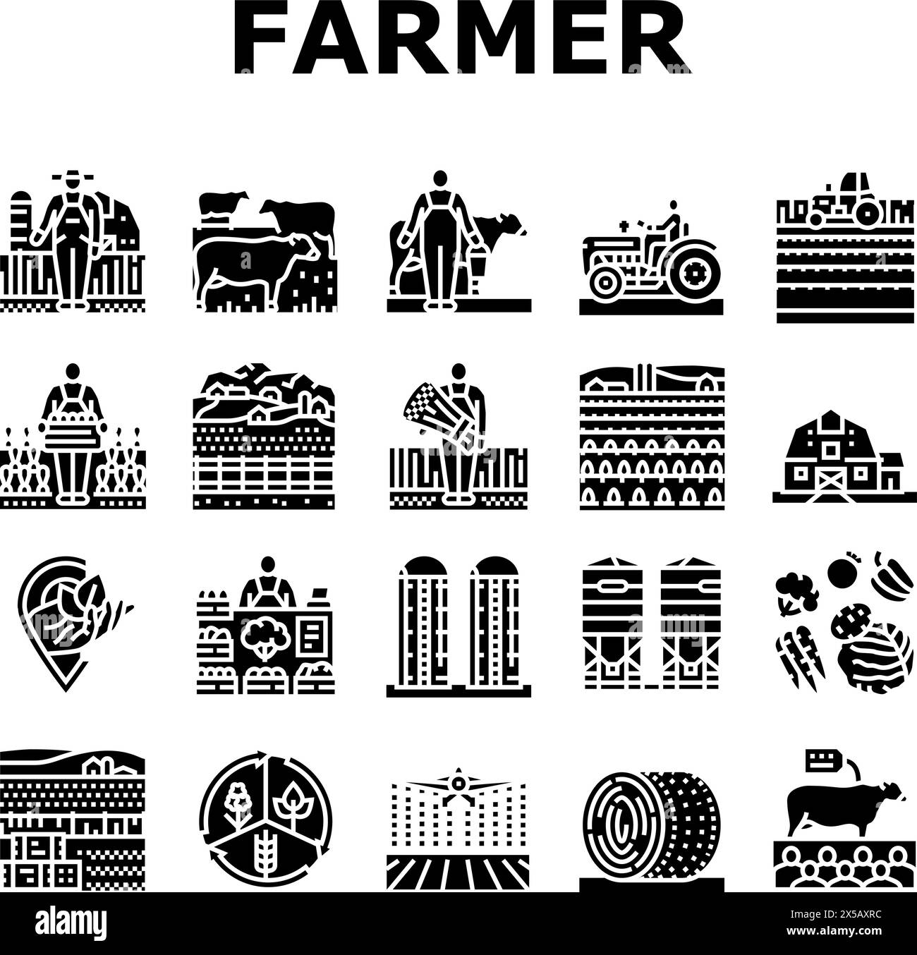 farmer farm agriculture field man icons set vector Stock Vector Image ...