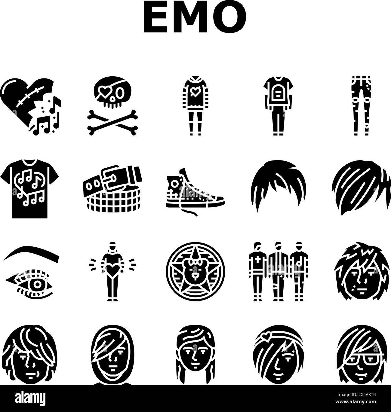 emo punk rock tattoo cute icons set vector Stock Vector Image & Art - Alamy