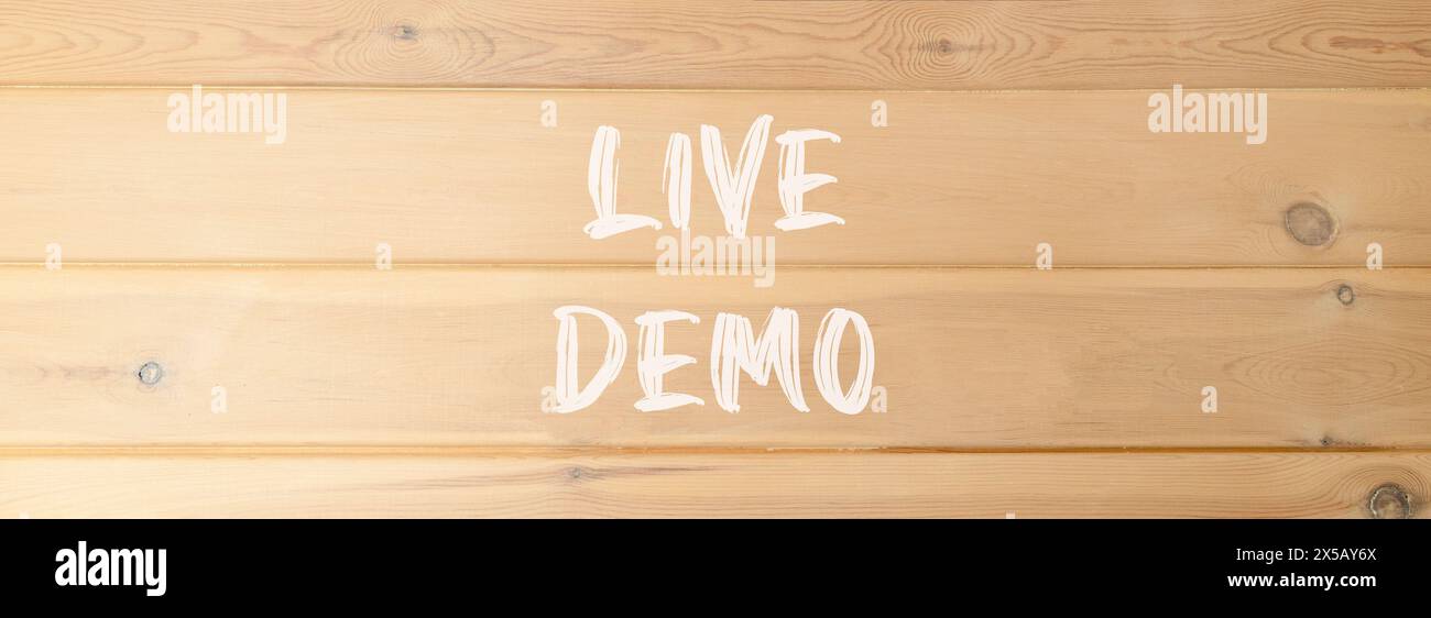 Live demo symbol. Concept words Live demo on beautiful wooden wall ...
