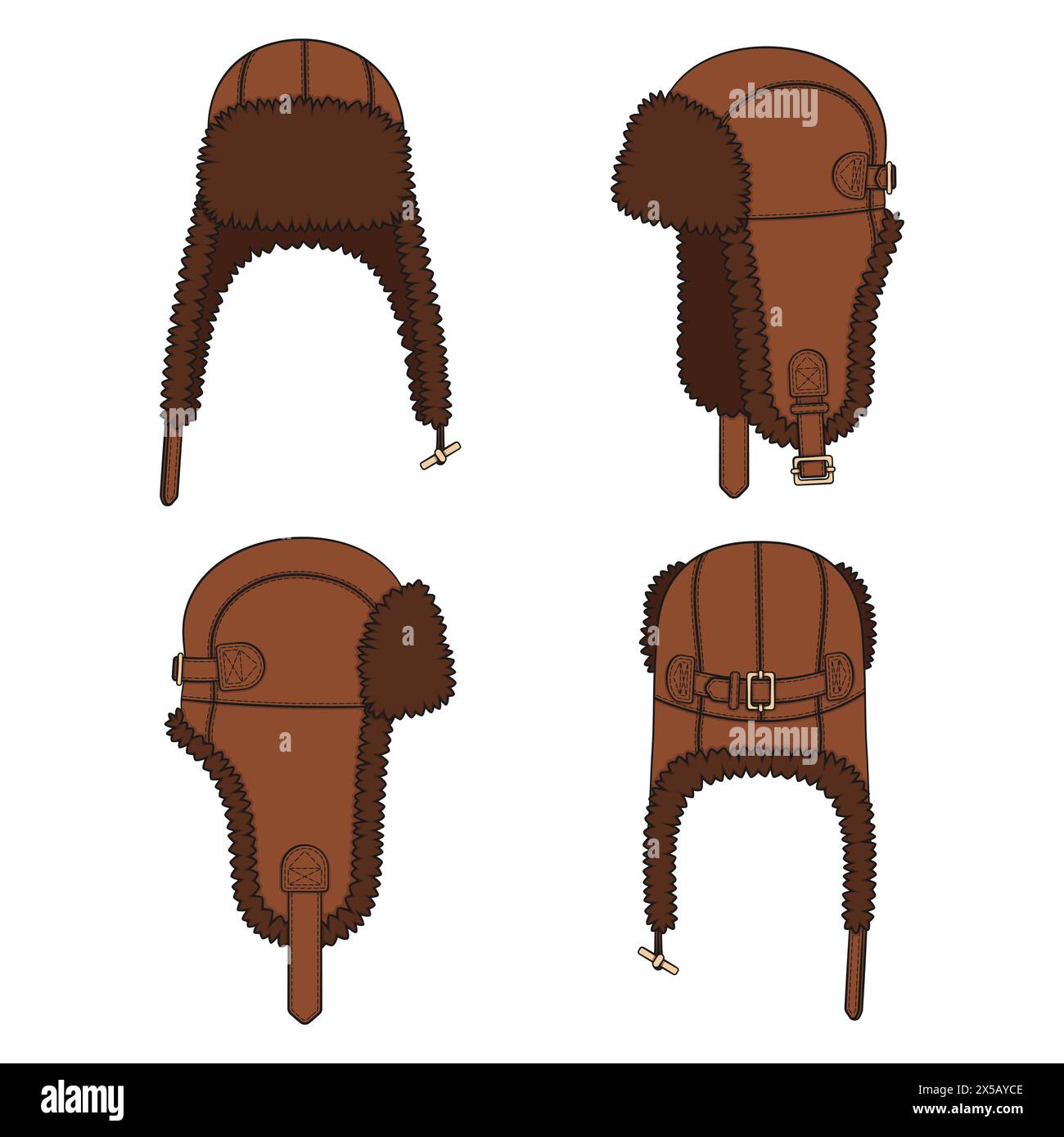 Set of color illustrations with flying cap with earflaps. Isolated ...