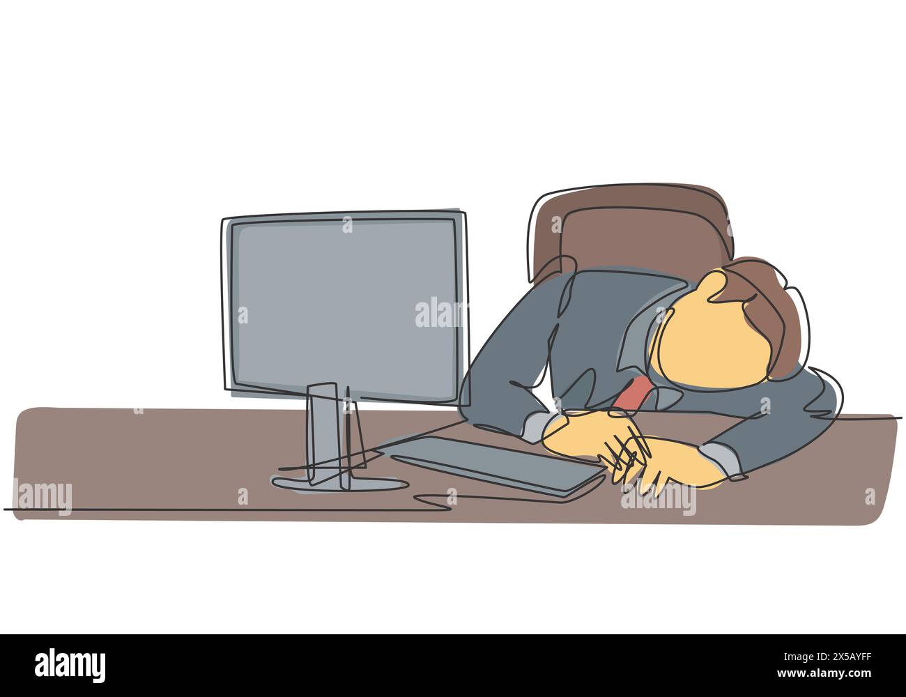 Single continuous line drawing of young sleepy startup CEO fall asleep ...