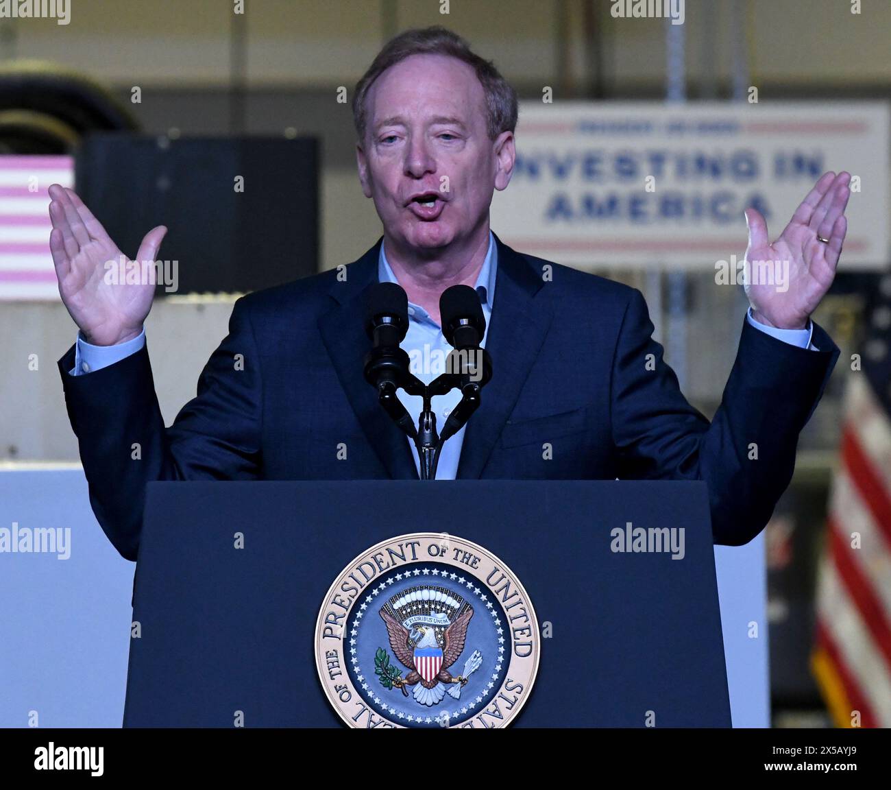 May 8, 2024, Sturtevant, Wisconsin, USA: BRAD SMITH, the president of Microsoft, speaks before ...