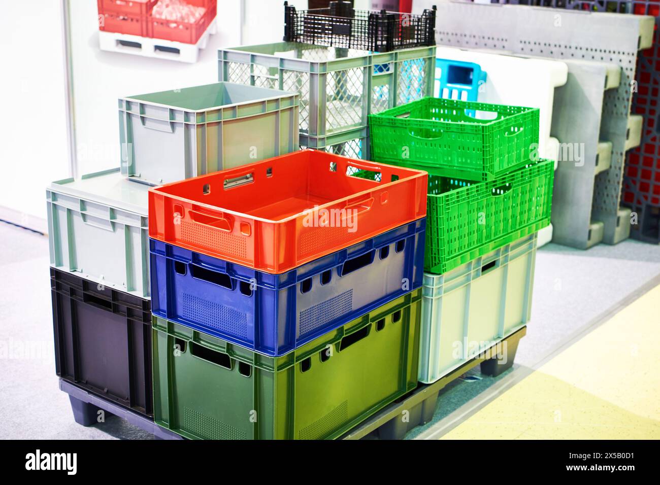 Plastic boxes for transportation of goods and trade Stock Photo - Alamy