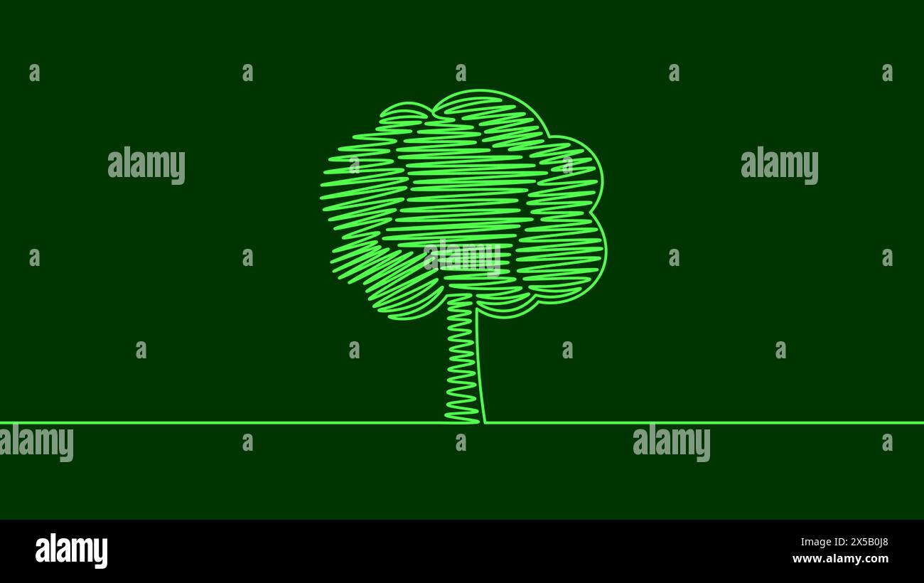 Single continuous line art tree park. Outdoors garden landscape design ...