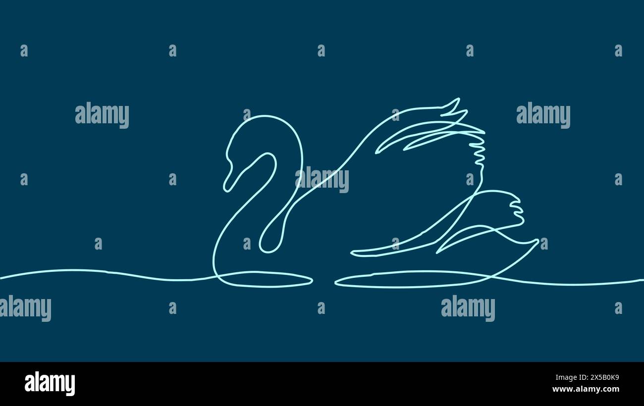 One continuous line swan bird on water surface in line art drawing ...