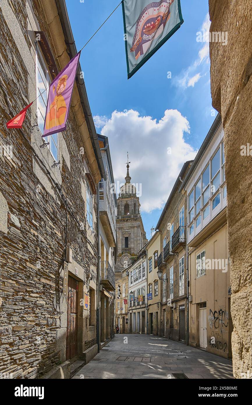 Lugo, Spain - April 29, 2024: A walk through the past, this cobblestone ...