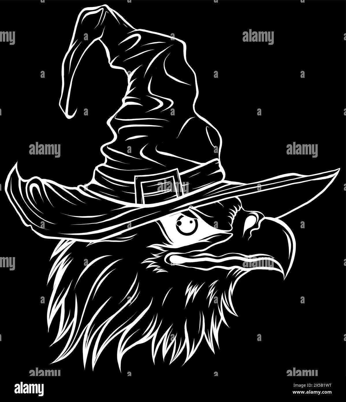white silhouette of Funny and scary eagle wearing witch hat for ...