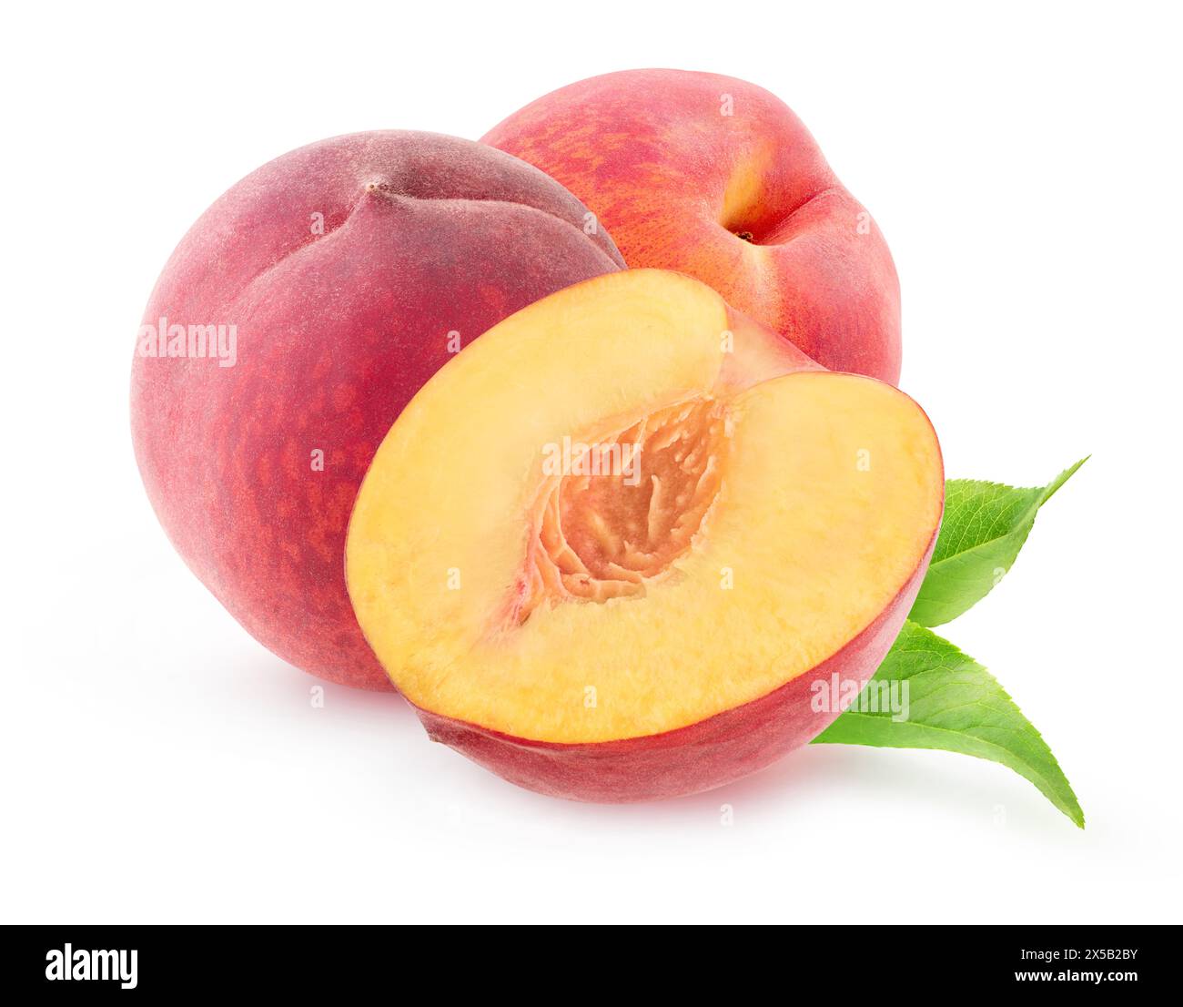 Fresh cut peach fruits isolated on white background Stock Photo - Alamy