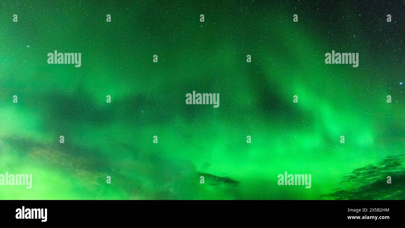 Magical green color of Aurora Borealis, Northern lights glowing and ...