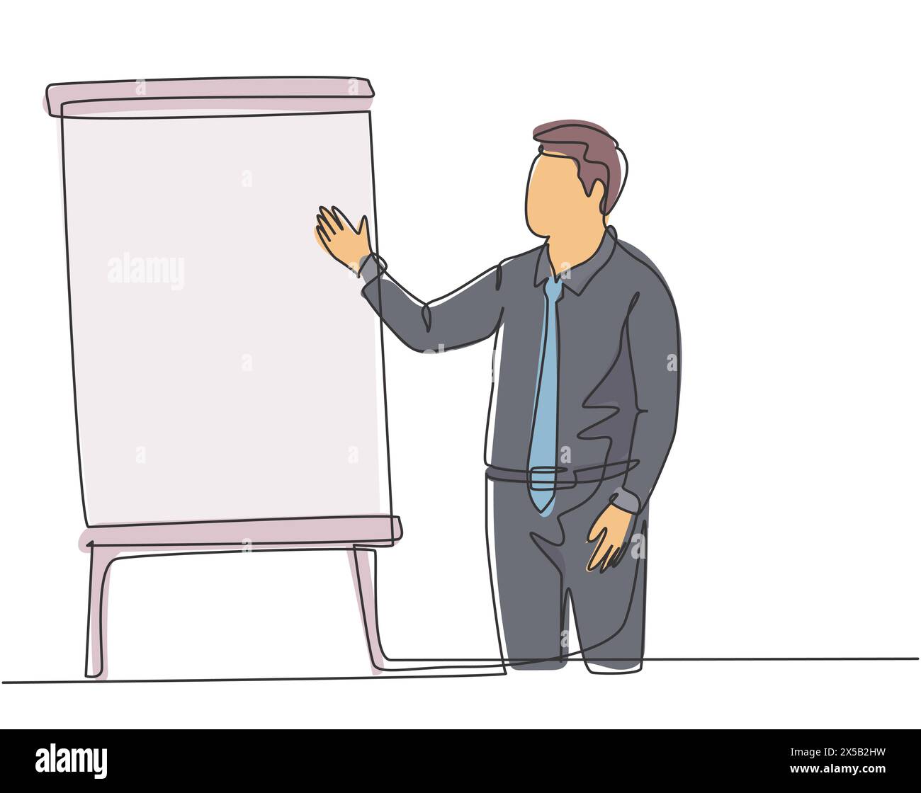 One continuous line drawing of young presenter delivering increasing ...