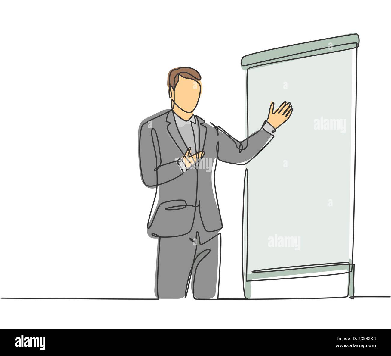 Single continuous line drawing of presenter present product technology ...