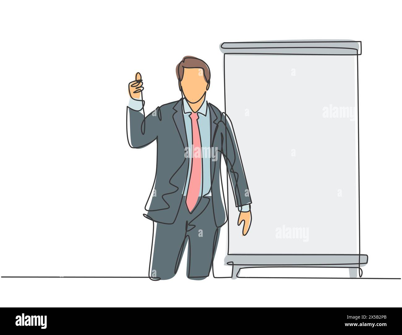 One continuous line drawing of young presenter giving thumbs up gesture ...